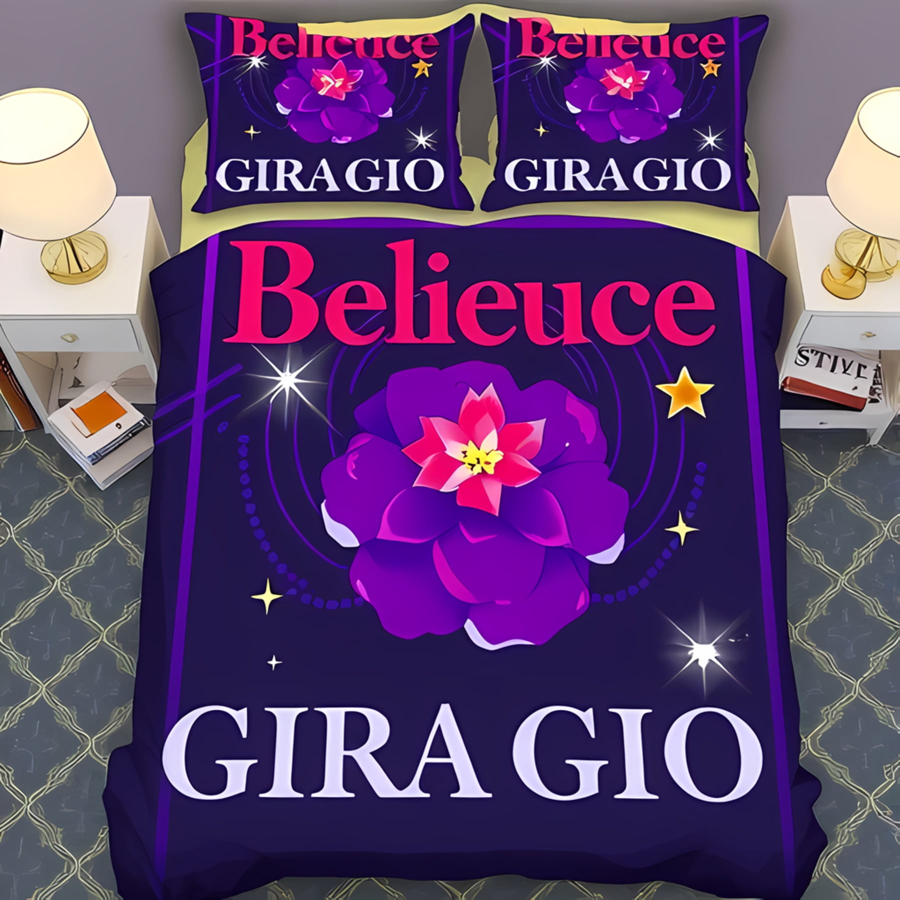 3-Piece Duvet Cover Set with Vibrant Purple and Pink Floral Design ...