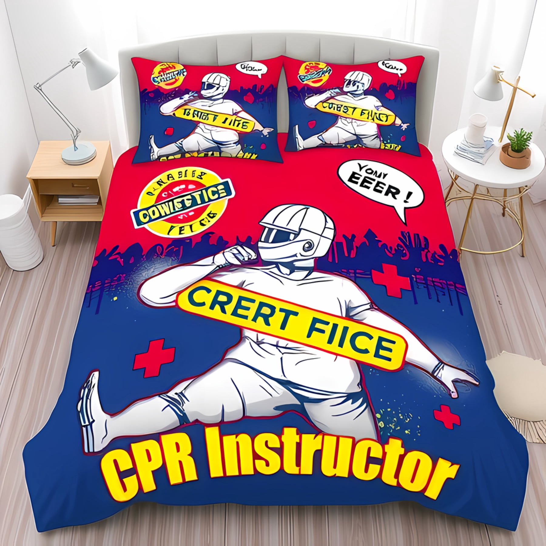 3-Piece Duvet Cover Set with Vibrant Red & Blue CPR Instructor Design ...