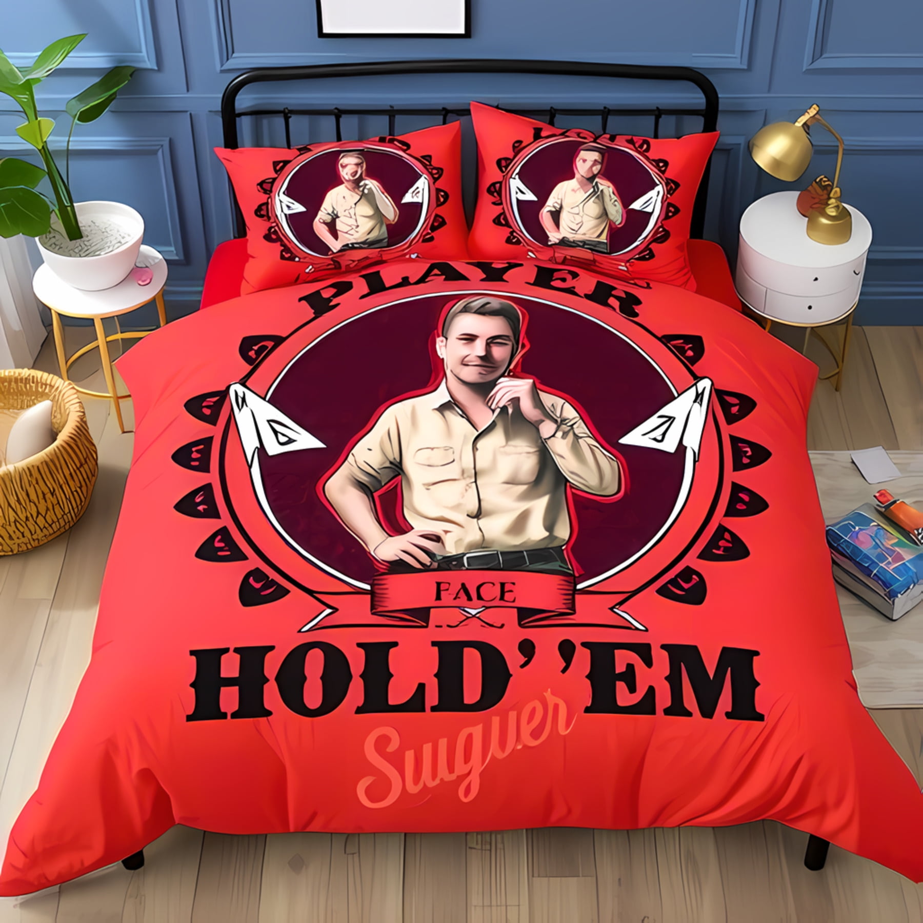 3-Piece Duvet Cover Set with Vibrant Red Player Design Hold'em Theme ...
