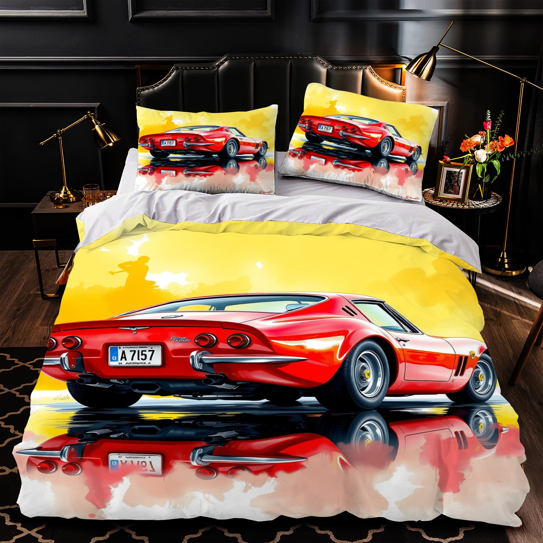3-Piece Duvet Cover Set with Vibrant Red Sports Car Design Includes ...