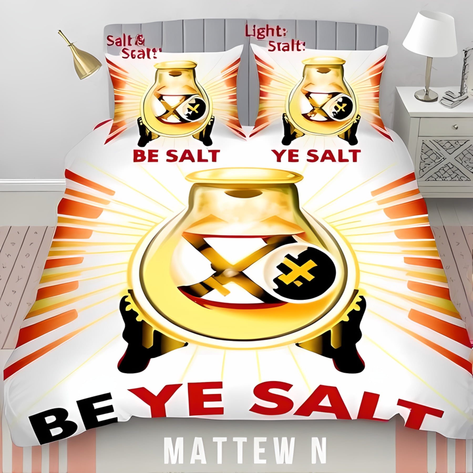 3-Piece Duvet Cover Set with Vibrant Salt Shaker Graphic & Bold 'BE YE ...