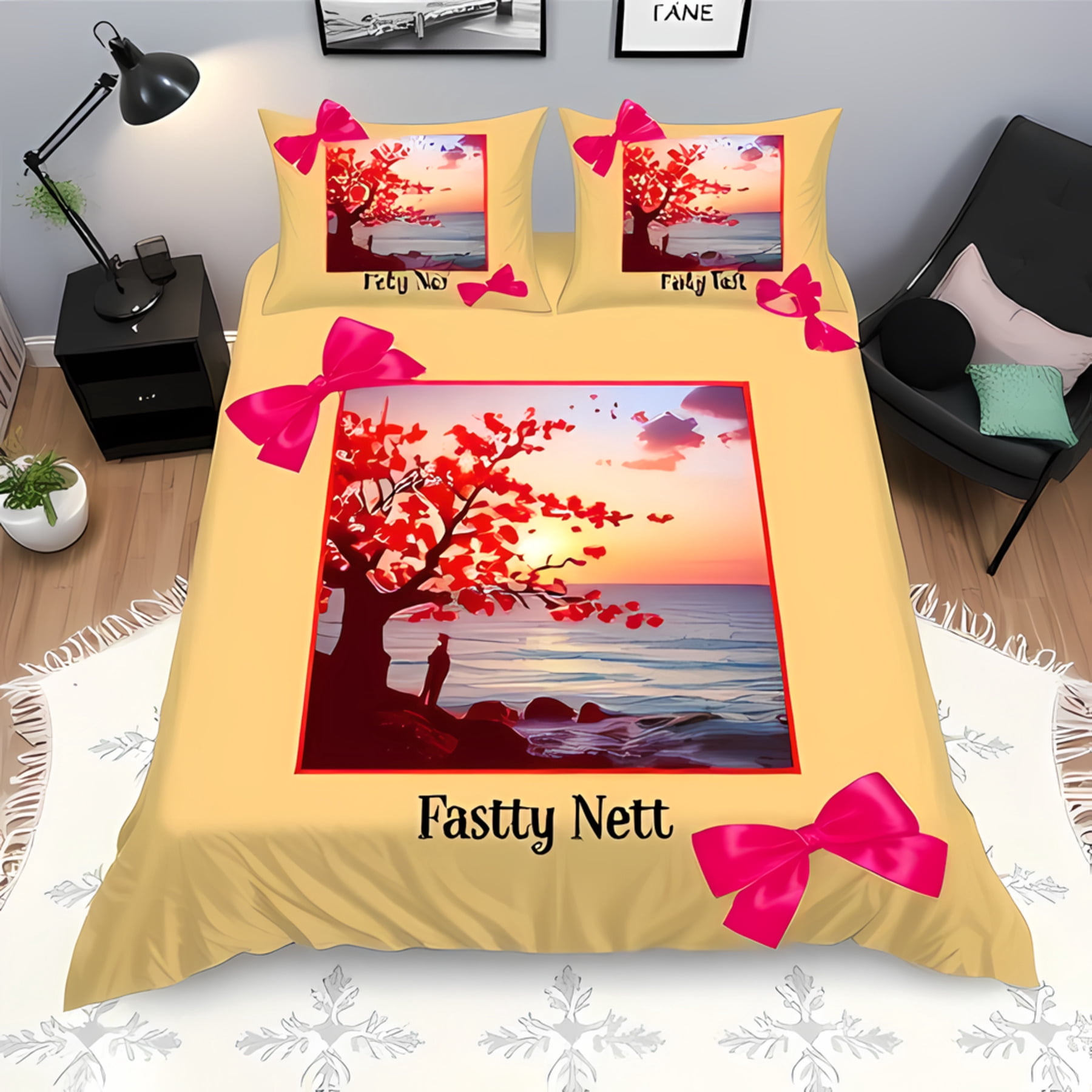 3-Piece Duvet Cover Set with Vibrant Seaside Sunset and Whimsical ...
