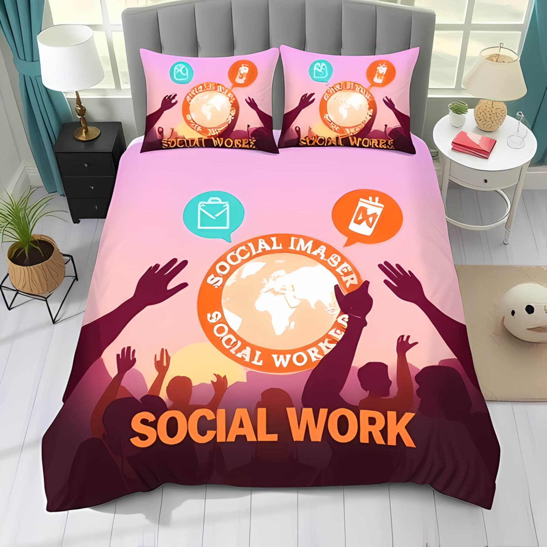 3-Piece Duvet Cover Set with Vibrant Social Work Design Featuring ...