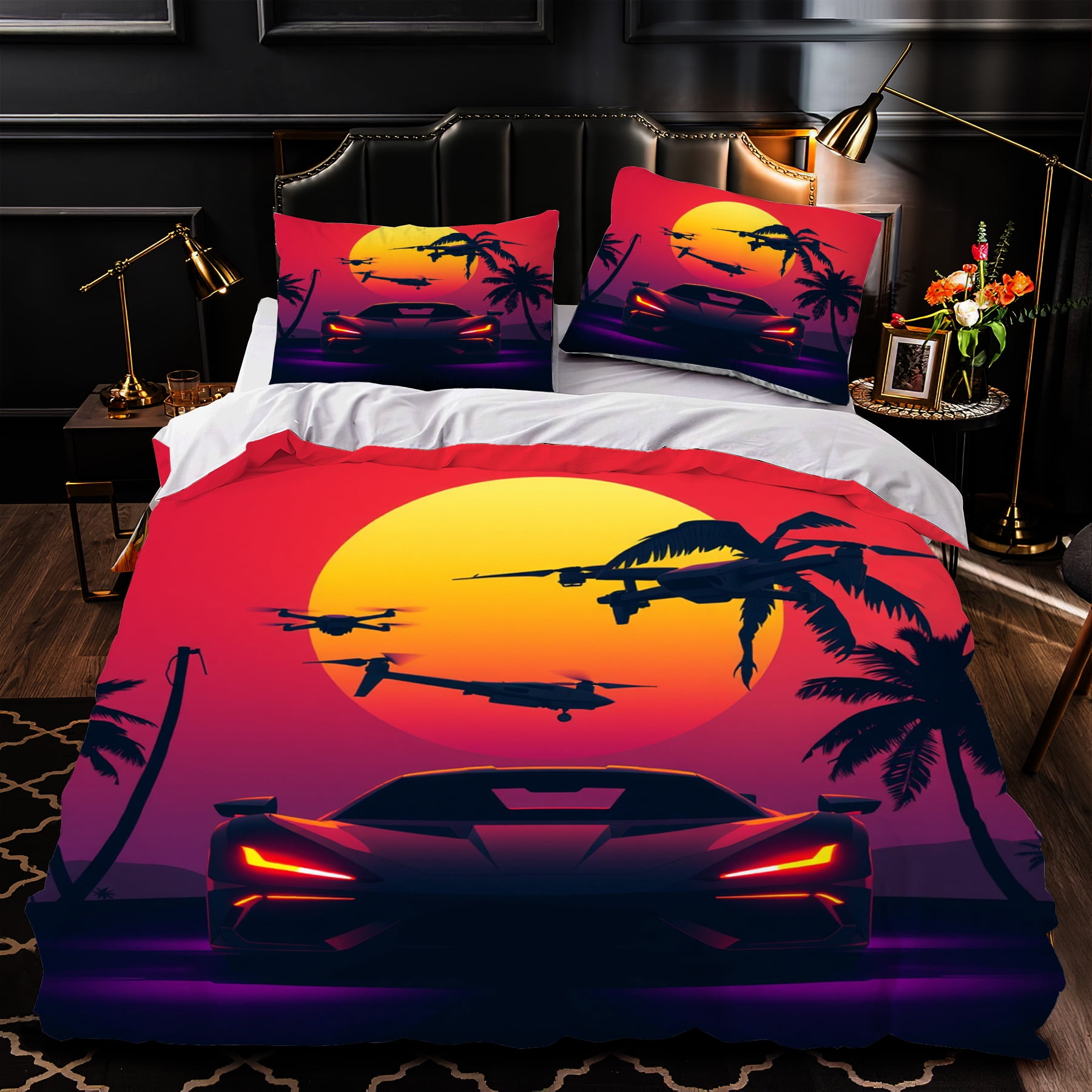 3-Piece Duvet Cover Set with Vibrant Sunset Beach Scene Trees ...