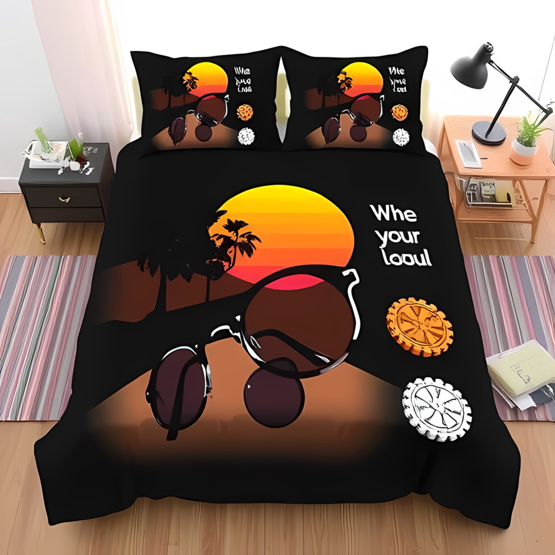 3-Piece Duvet Cover Set with Vibrant Sunset Design Oversized Sunglasses ...