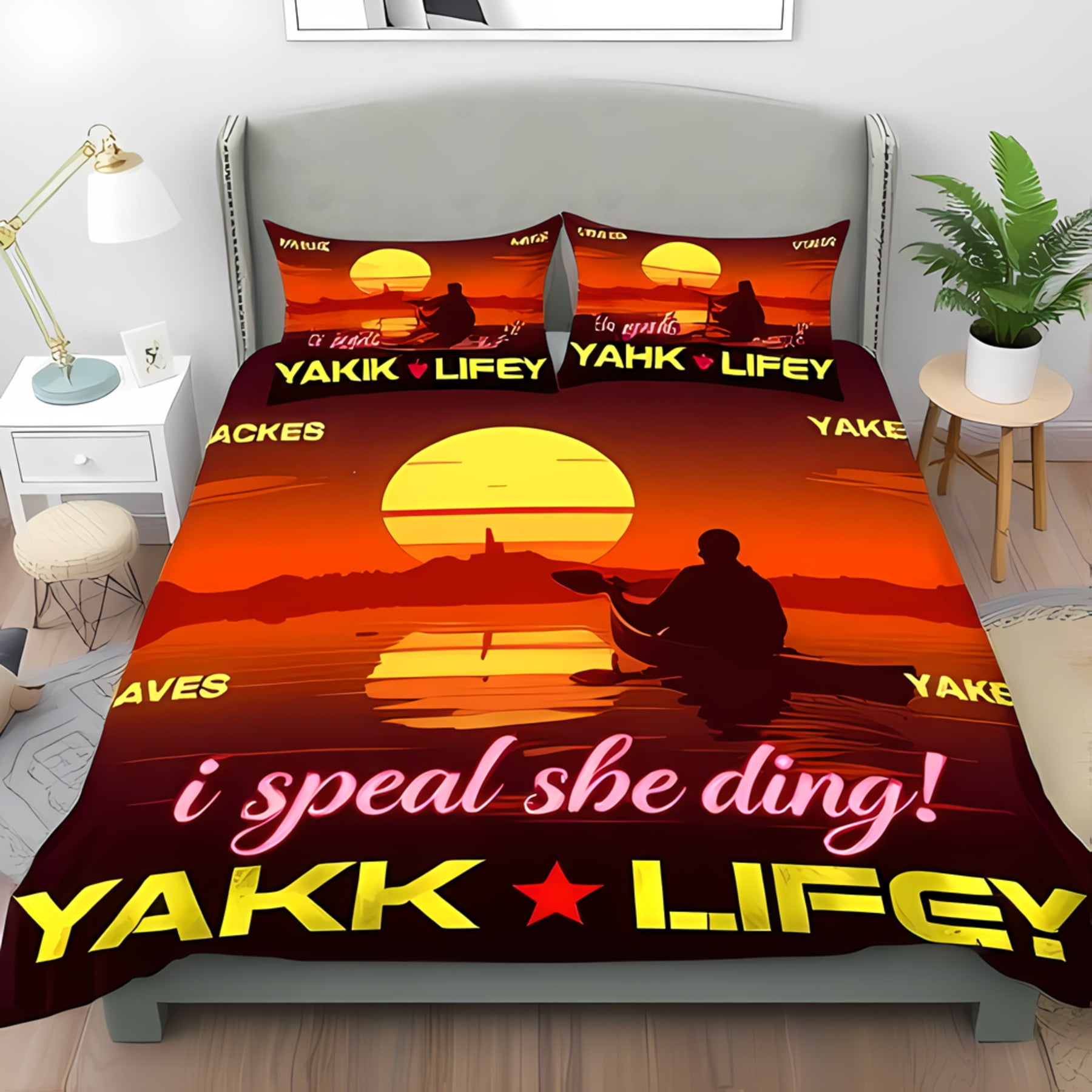 3-Piece Duvet Cover Set with Vibrant Sunset Kayaking Scene Humorous ...