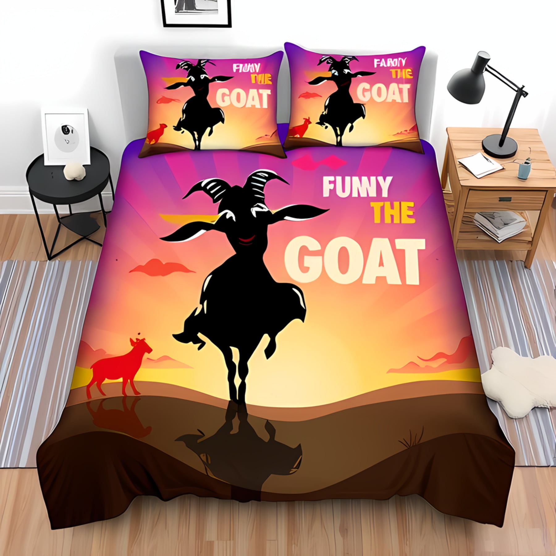 3-Piece Duvet Cover Set with Vibrant Sunset Scene and Silhouettes of ...
