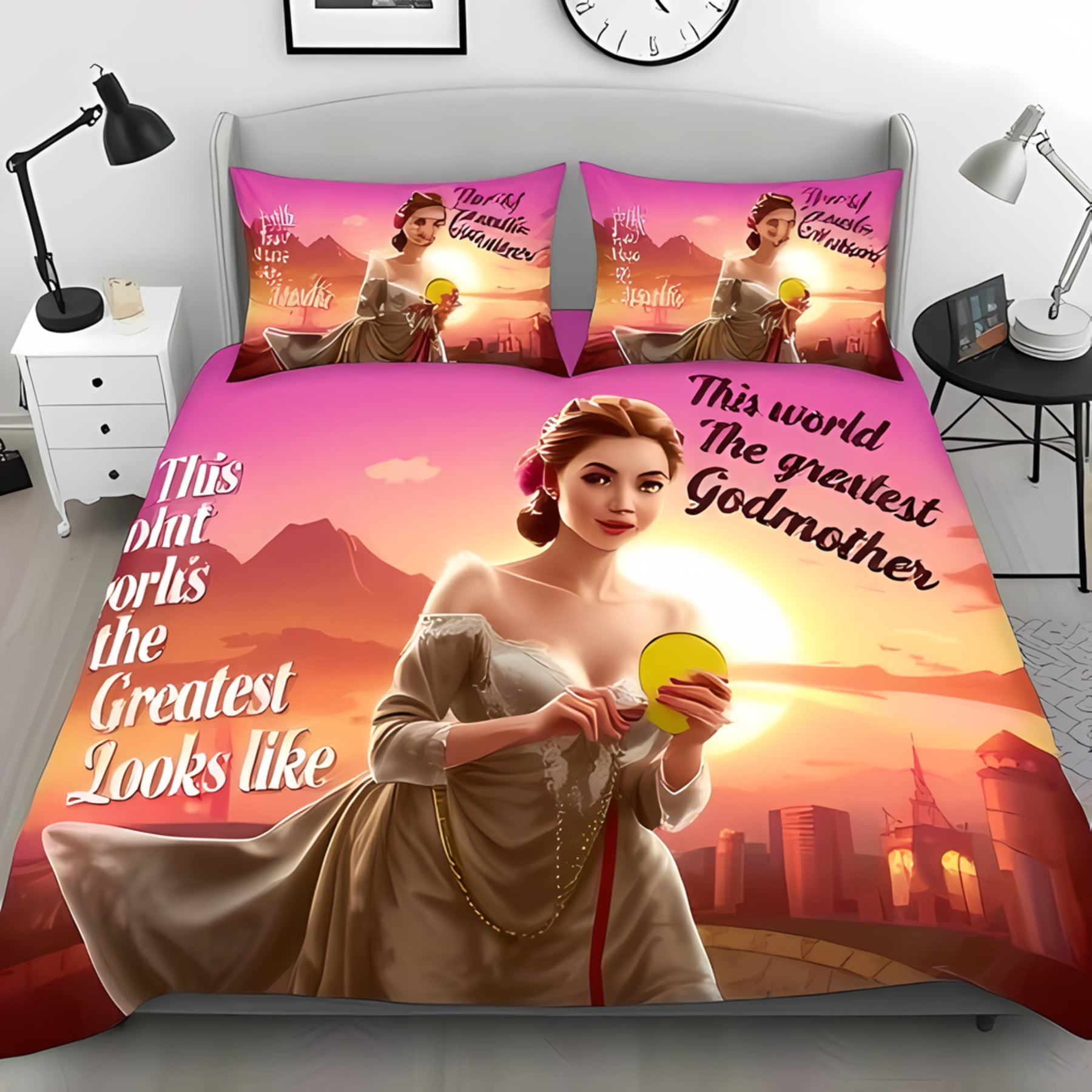 3-Piece Duvet Cover Set with Vibrant Sunset and Mountain Scene ...