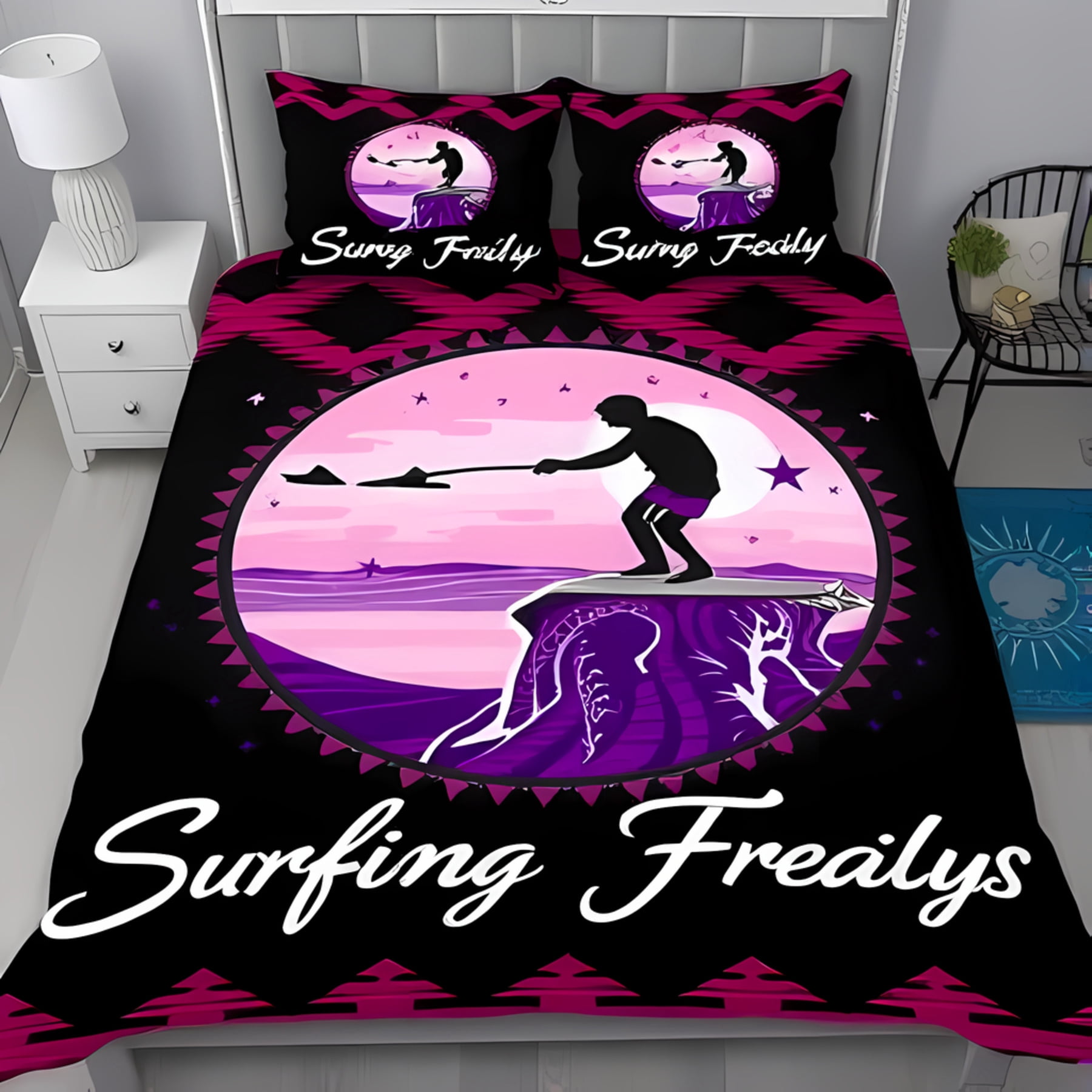 3-Piece Duvet Cover Set with Vibrant Surfing Design of Surfer on Wave ...
