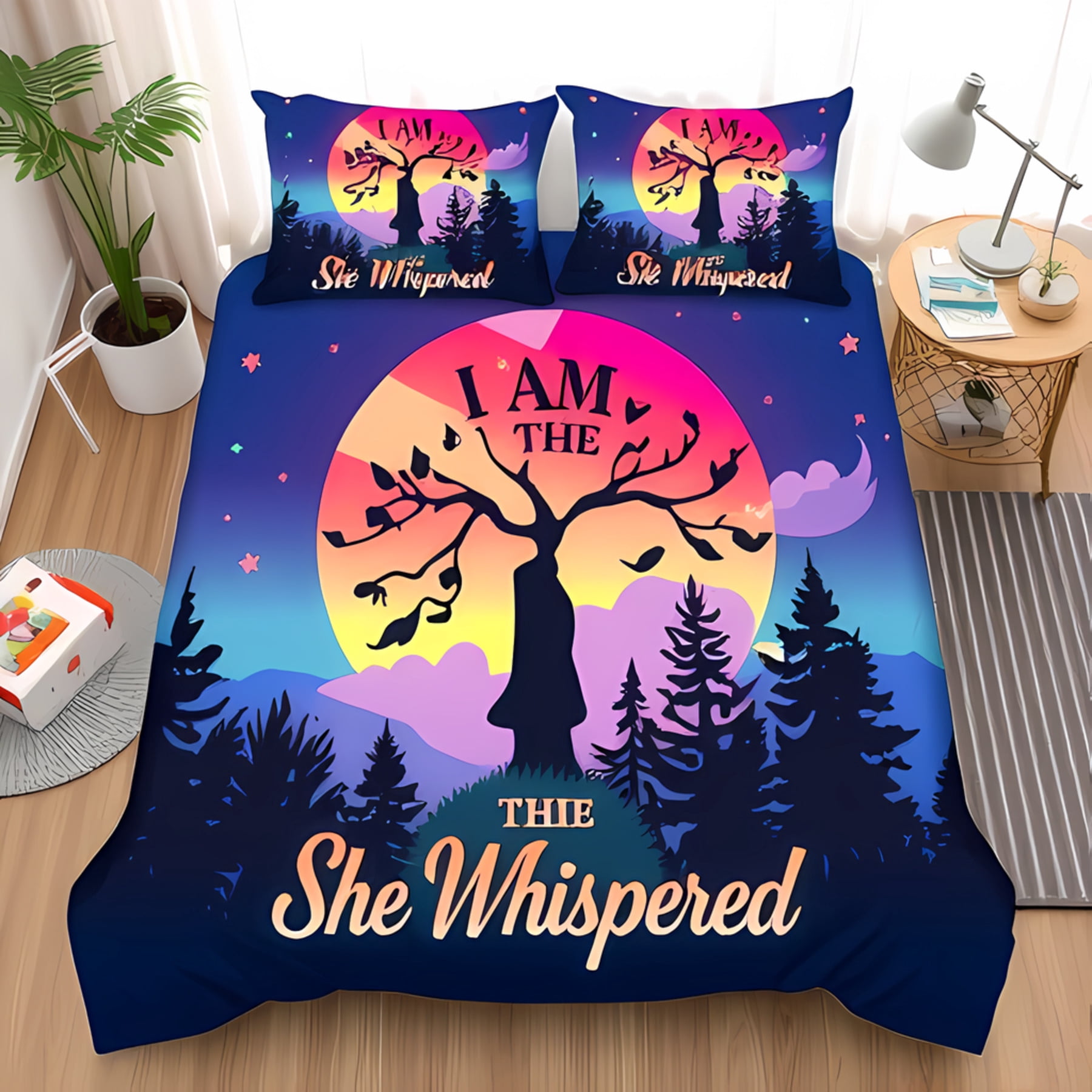 3-Piece Duvet Cover Set with Vibrant Tree and Sunset Design ...