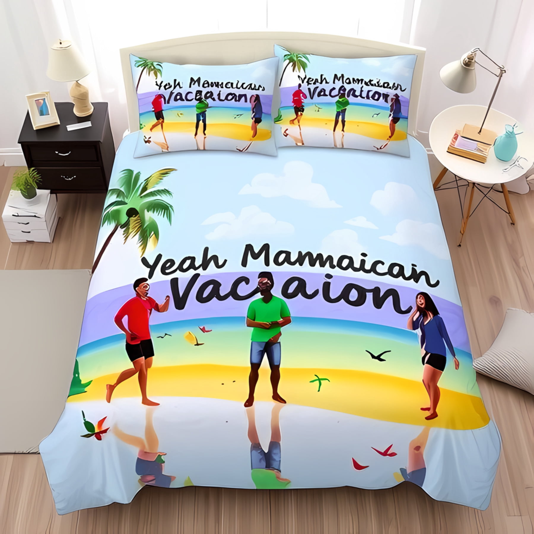 3-Piece Duvet Cover Set with Vibrant Tropical Beach Scene Playful ...
