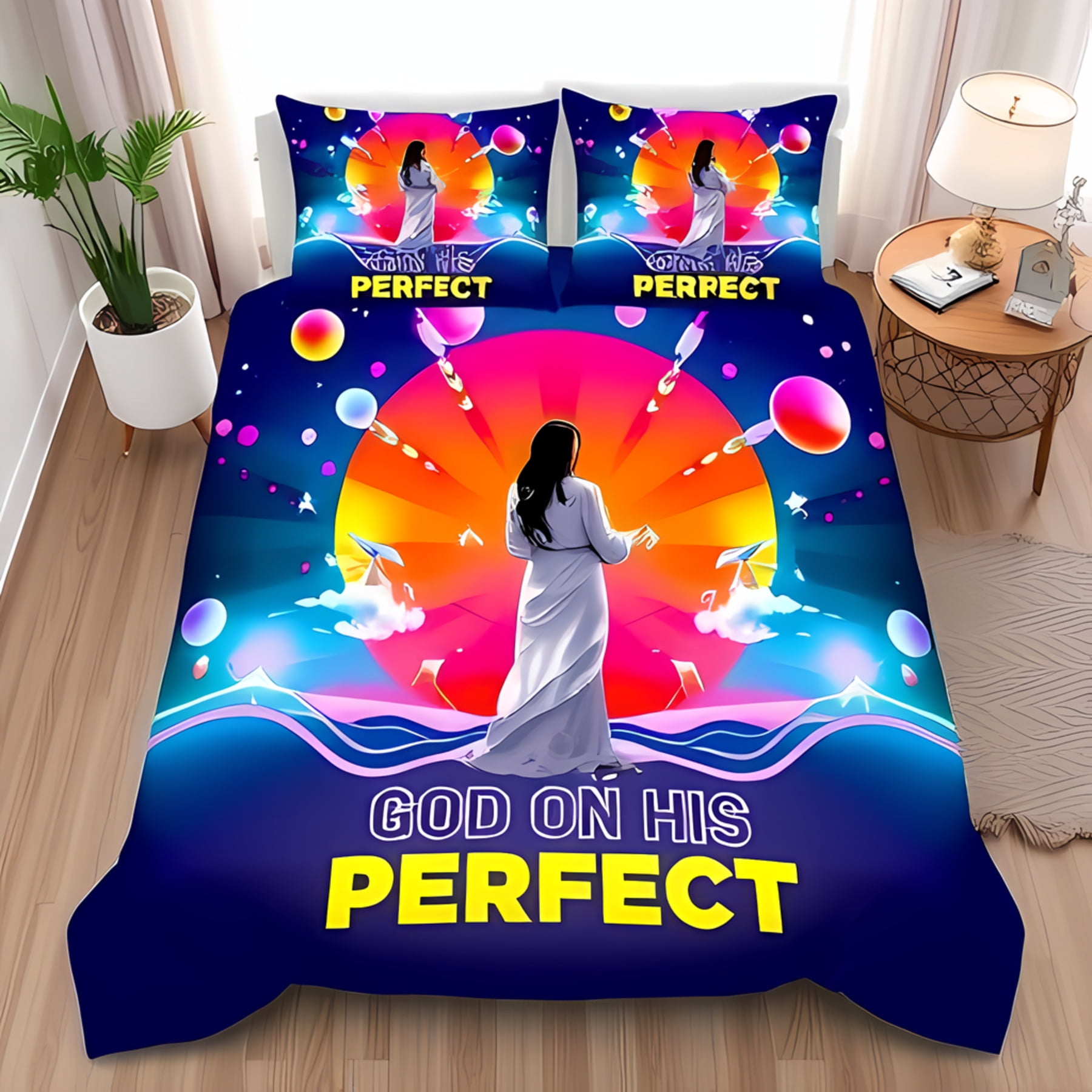 3-Piece Duvet Cover Set with Vibrant Woman on Wave Design Radiant Sun ...