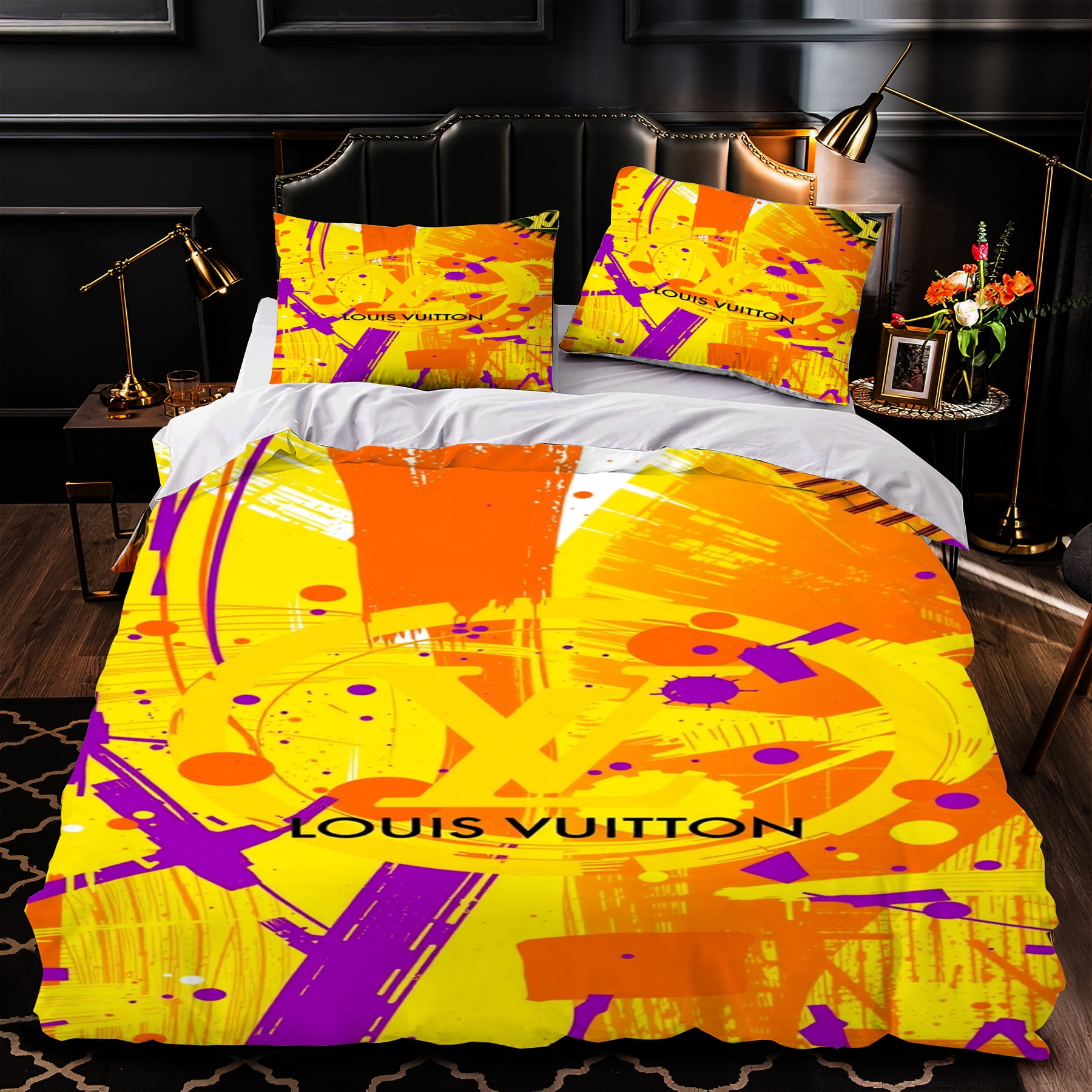 3-Piece Duvet Cover Set with Vibrant Yellow and Orange Abstract Pattern ...