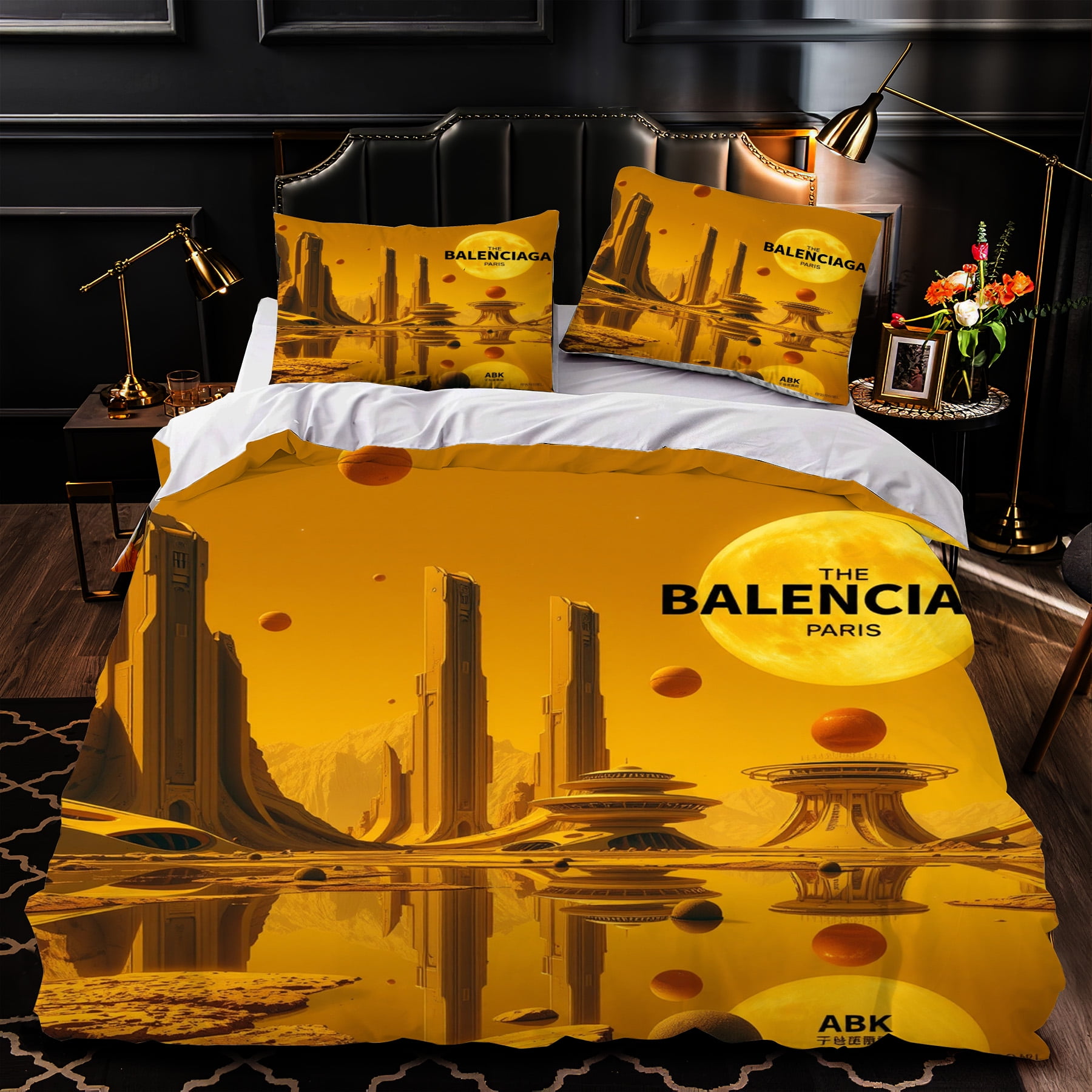 3-Piece Duvet Cover Set with Vibrant Yellow and Orange Futuristic ...