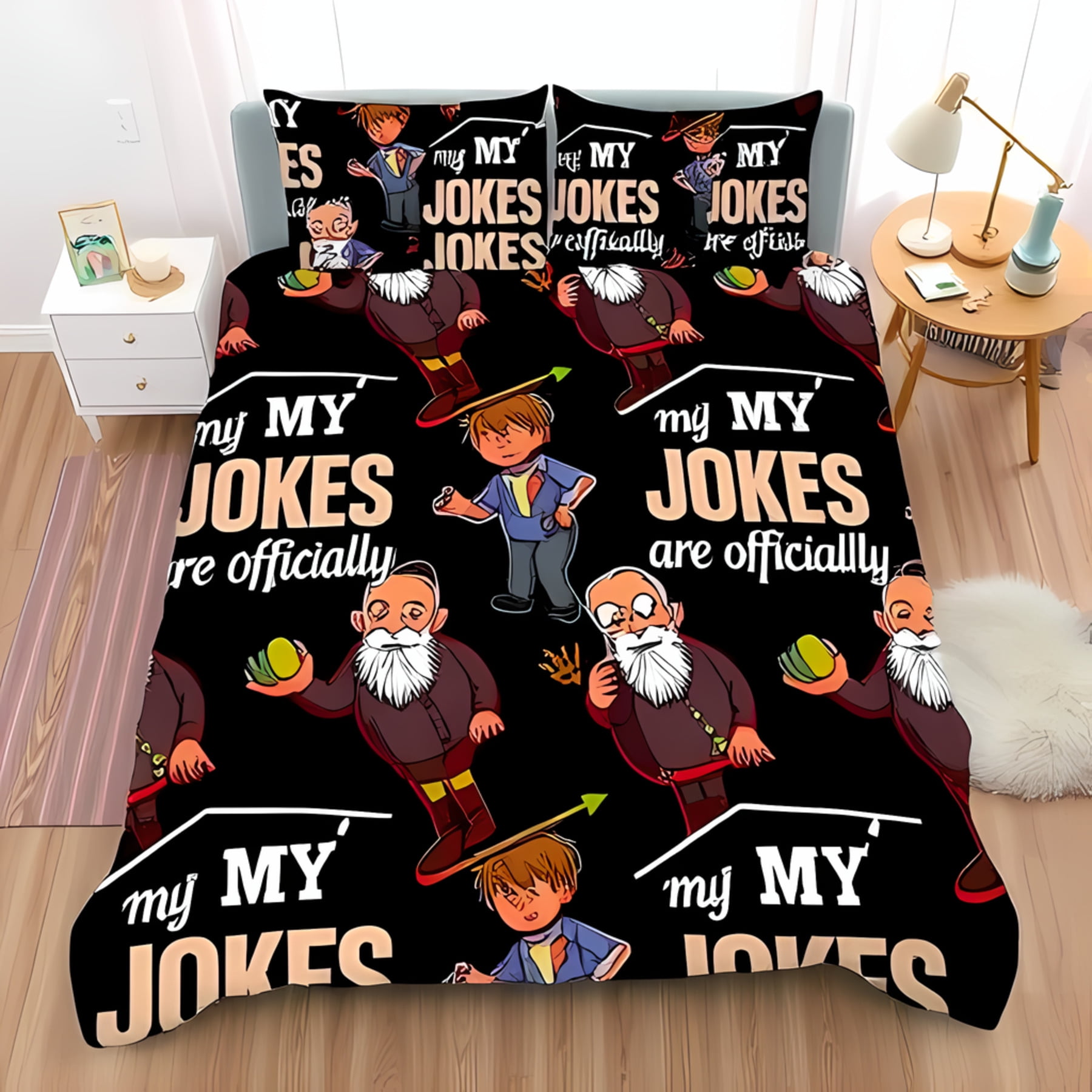 3-Piece Duvet Cover Set with Whimsical Cartoon Characters & Bold "My ...