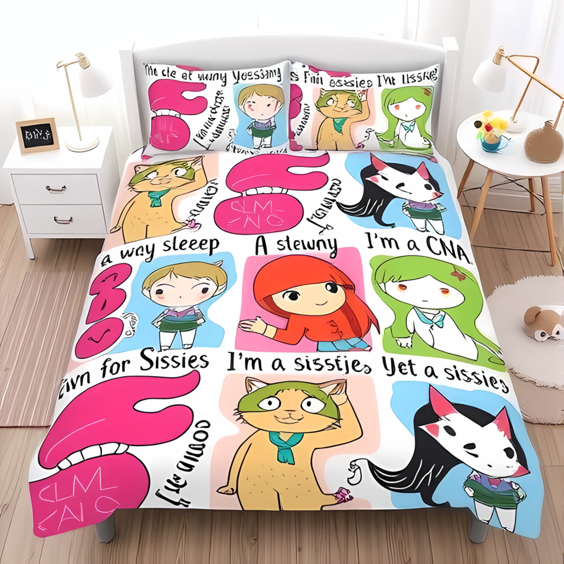 3-Piece Duvet Cover Set with Whimsical Cartoon Characters & Colorful ...