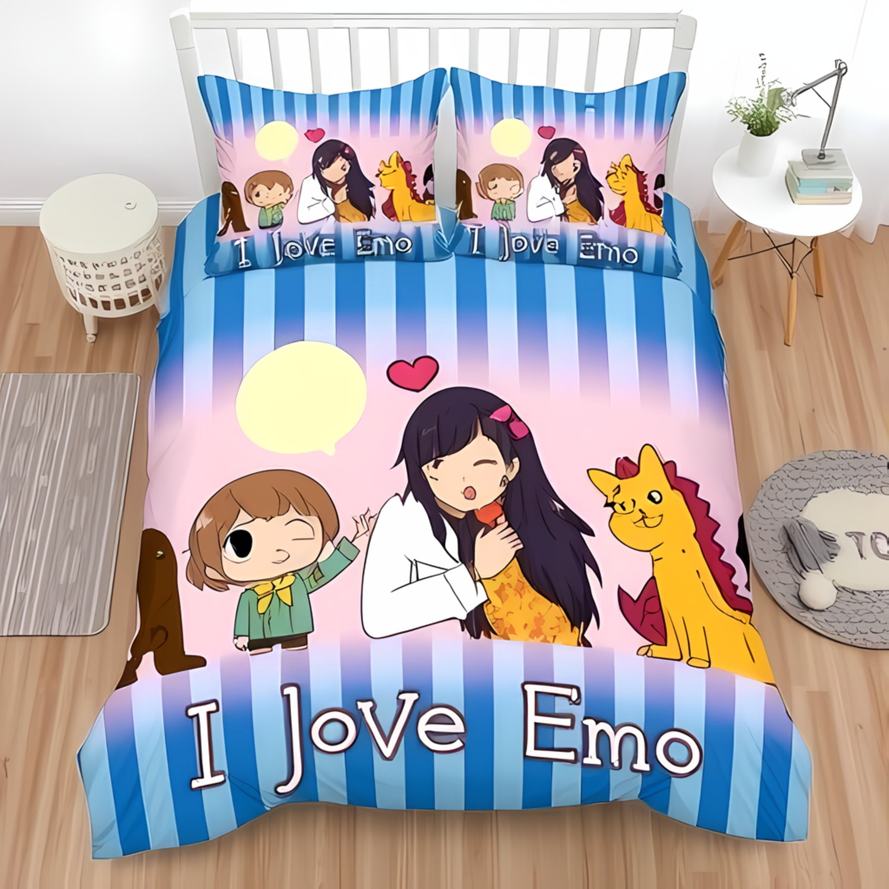 3-Piece Duvet Cover Set with Whimsical Cartoon Characters Emo Style ...