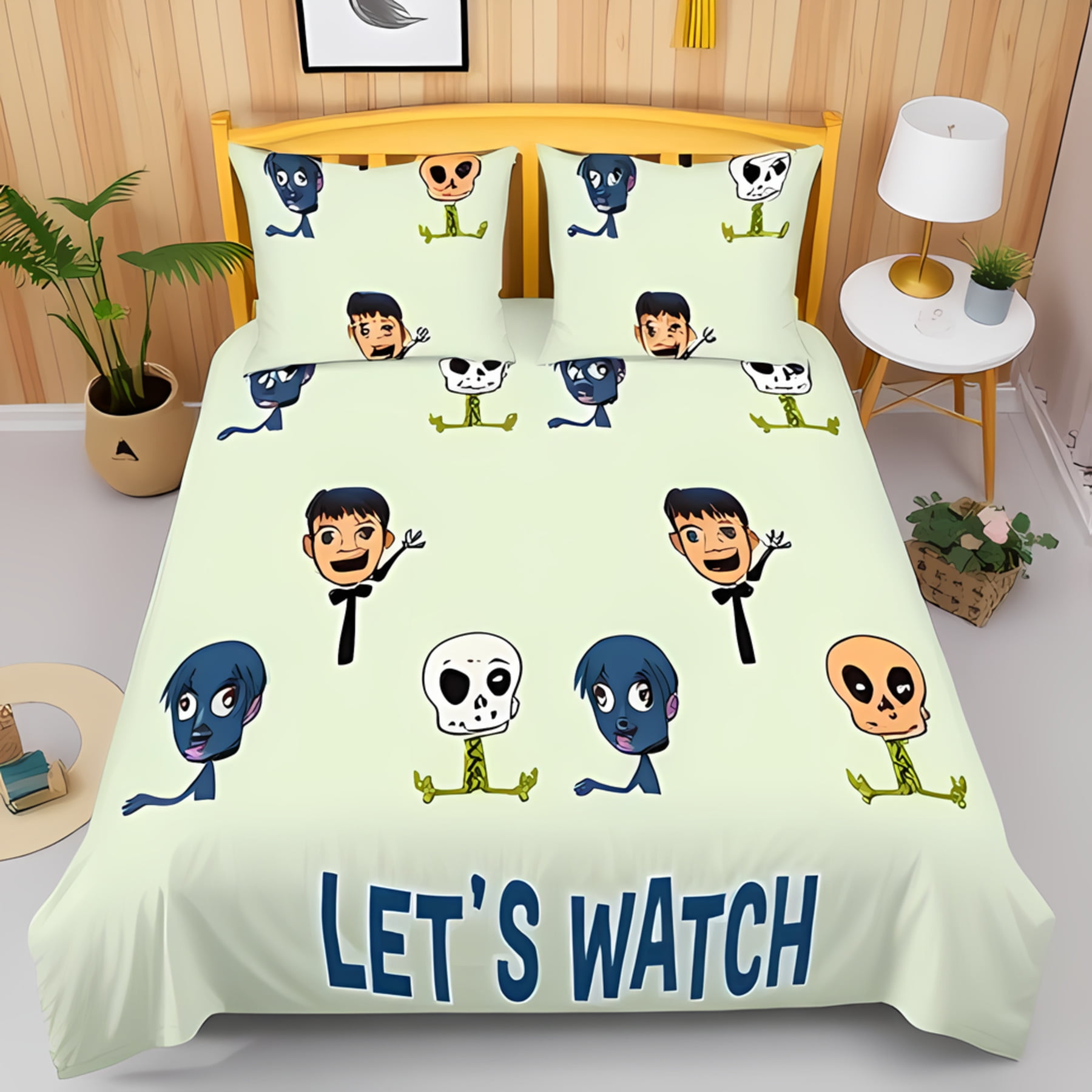 3-Piece Duvet Cover Set with Whimsical Cartoon Characters Friendly ...