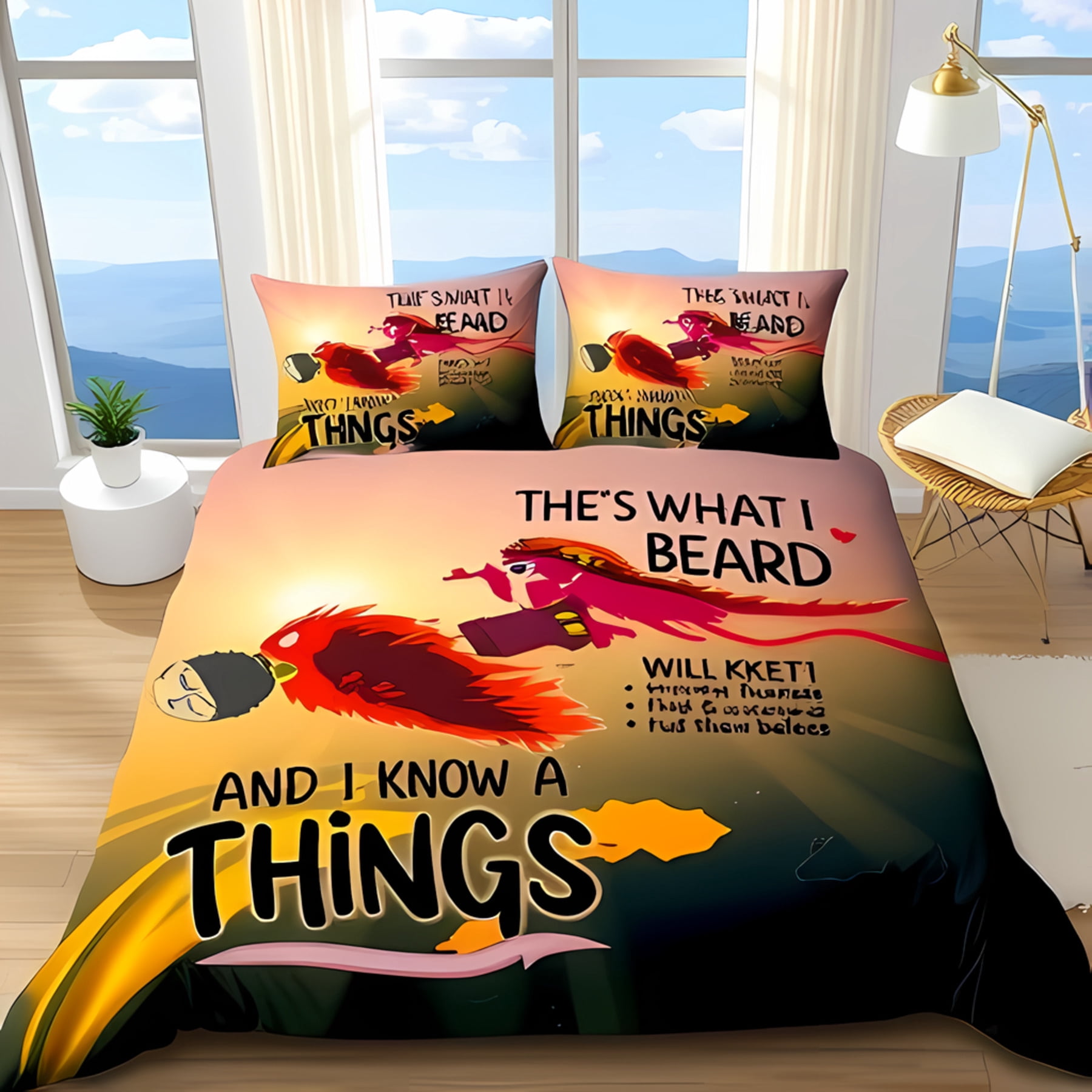 3-Piece Duvet Cover Set with Whimsical Cartoon Characters Vibrant Red ...