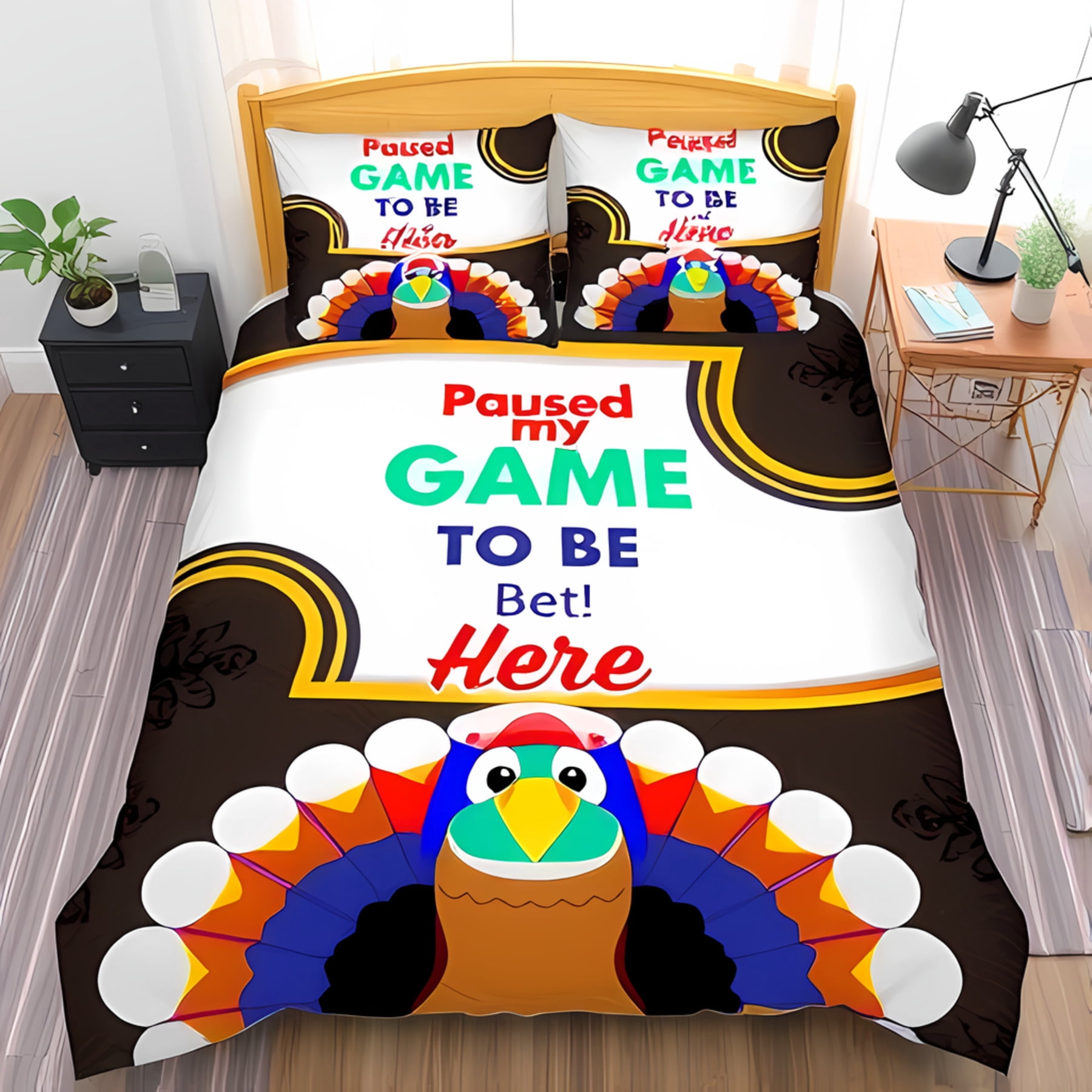 3-Piece Duvet Cover Set with Whimsical Cartoon Turkey Design & Fun ...