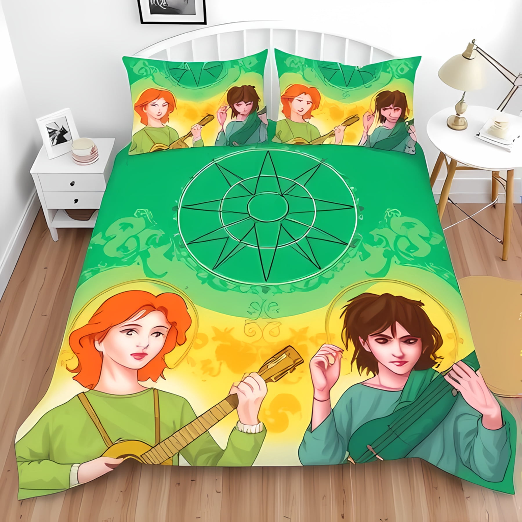 3-Piece Duvet Cover Set with Whimsical Characters & Playful Lute Design ...