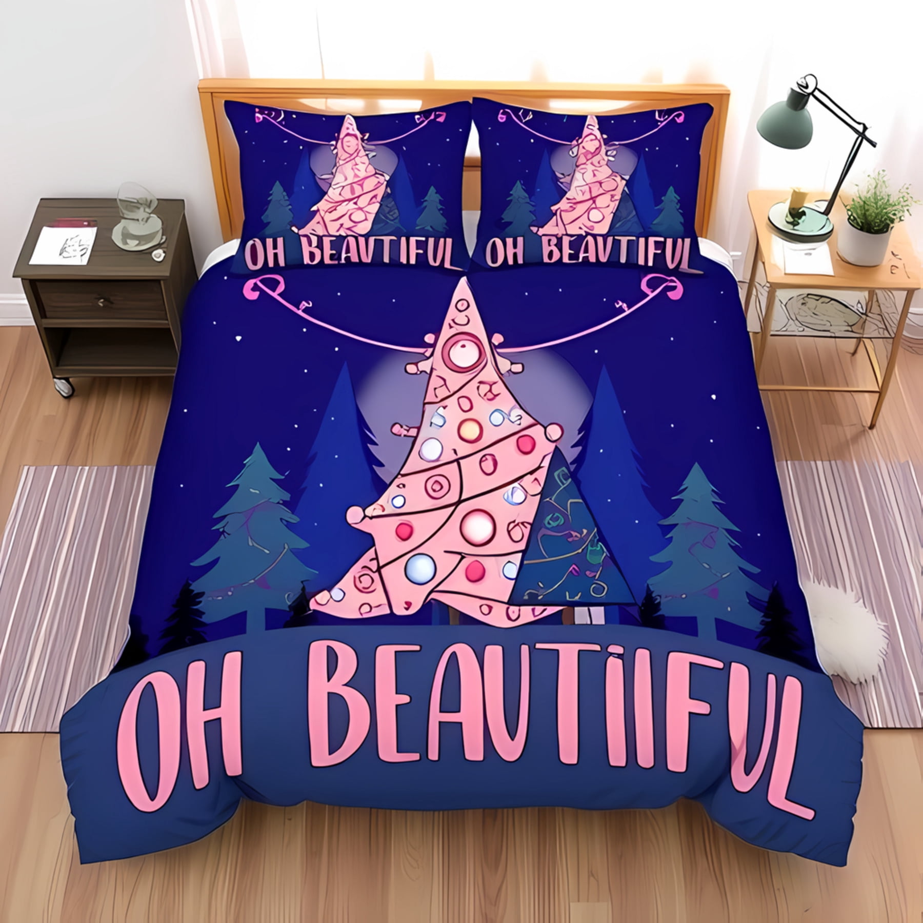 3-Piece Duvet Cover Set with Whimsical Christmas Tree Design Colorful ...
