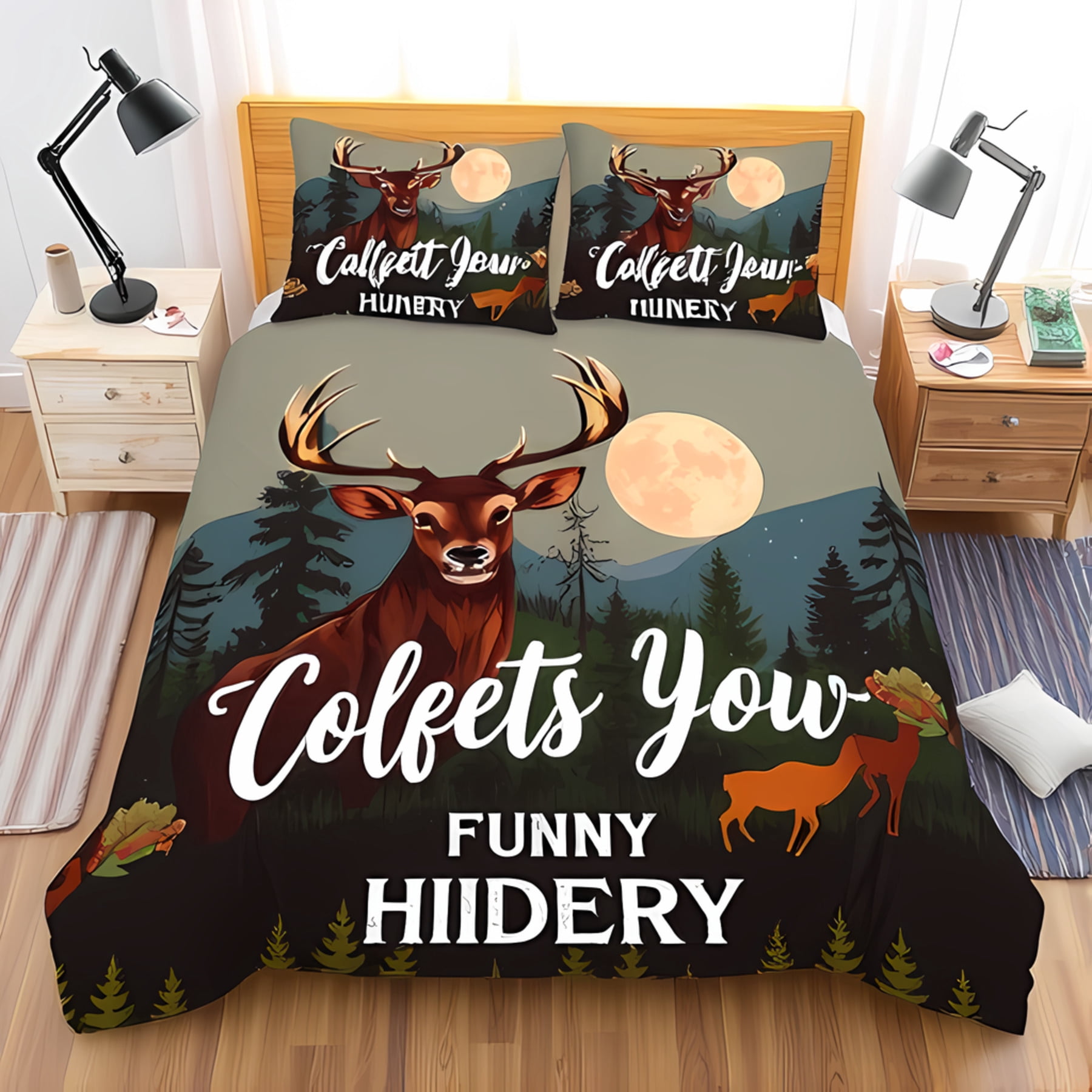 3-Piece Duvet Cover Set with Whimsical Deer Design Nature Inspired ...