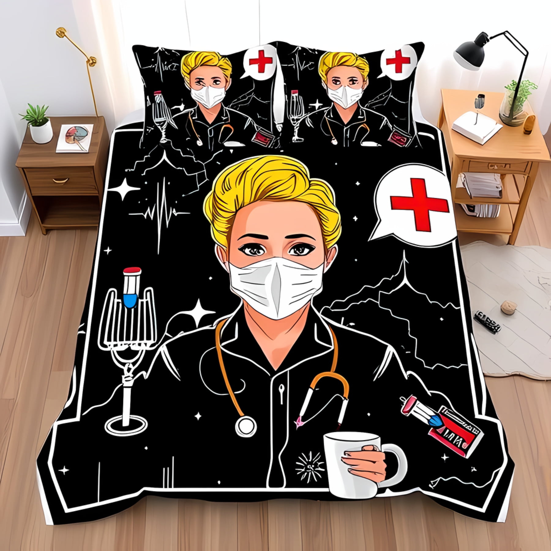 3-Piece Duvet Cover Set with Whimsical Healthcare Design & Tools on ...