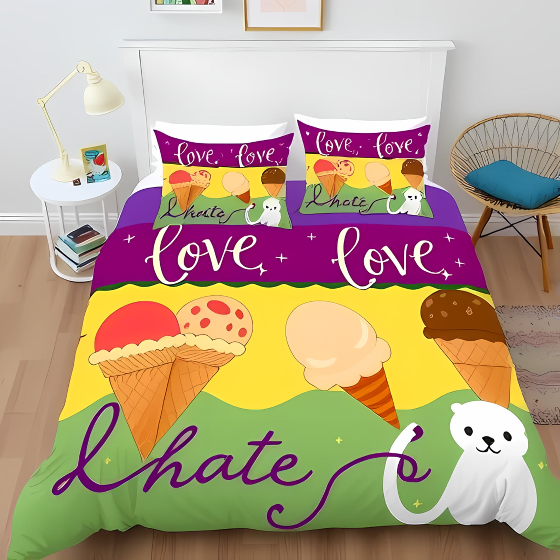 3-Piece Duvet Cover Set with Whimsical Ice Cream and Design 'Love ...