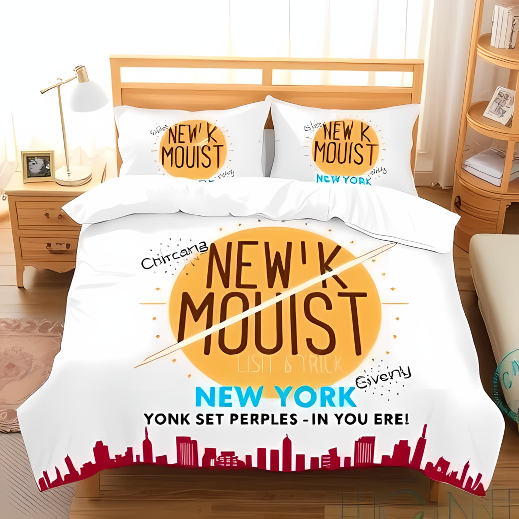 3-Piece Duvet Cover Set with Whimsical NYC Inspired Design Bold 'NEW K ...