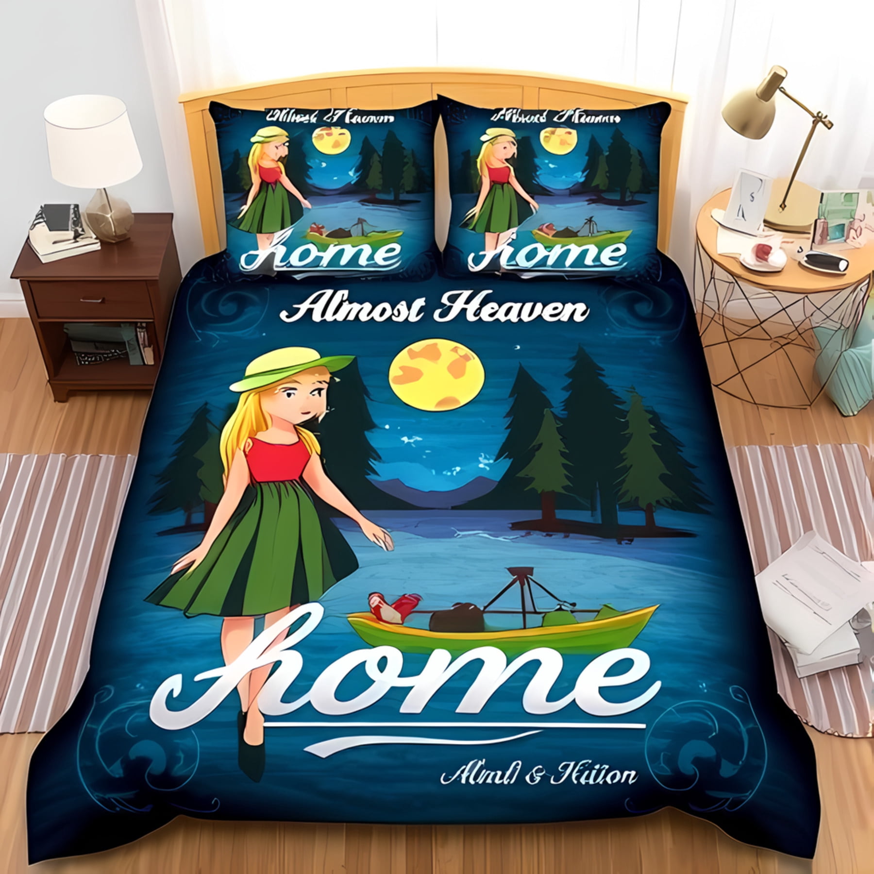 3-Piece Duvet Cover Set with Whimsical Nature Illustration Towering ...