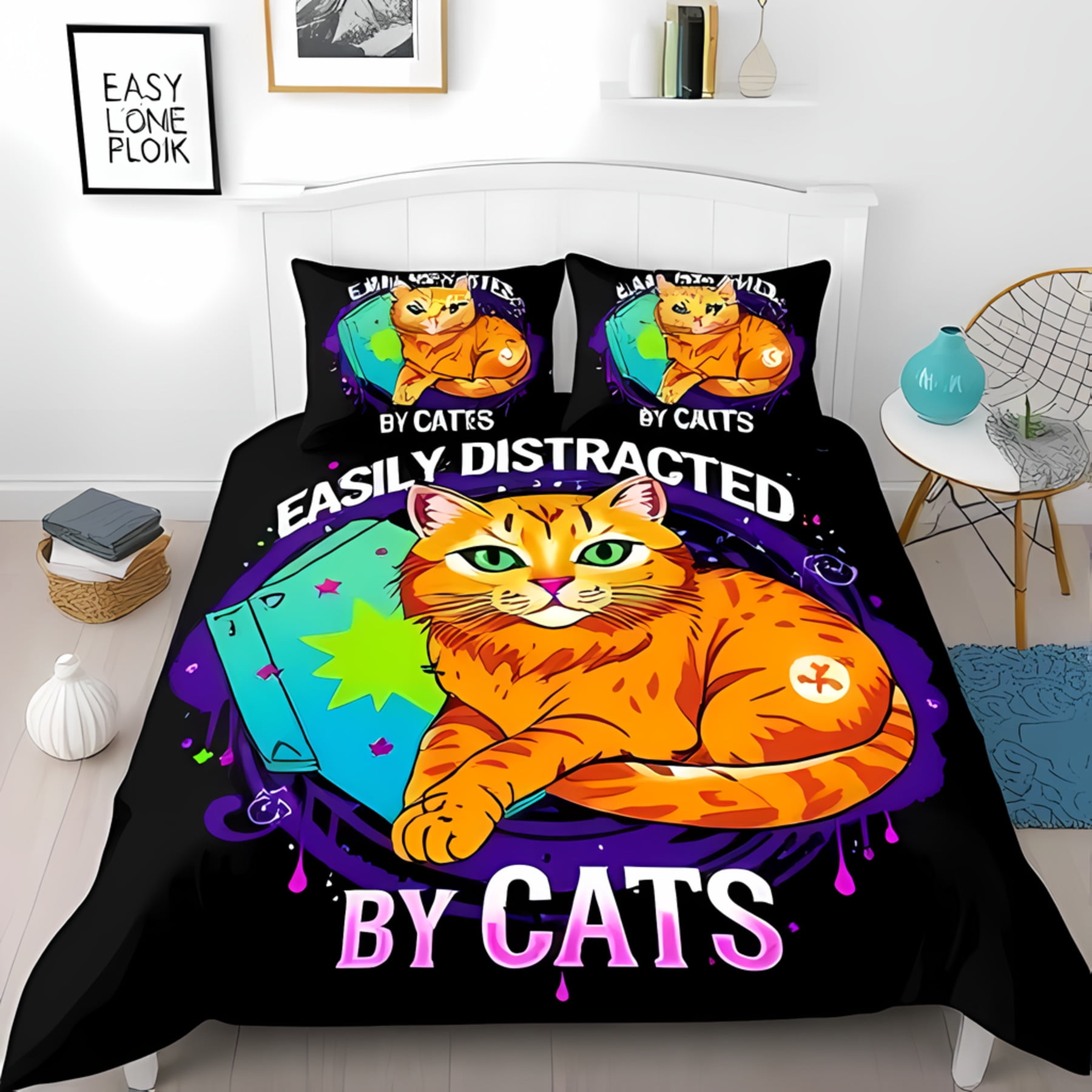 3-Piece Duvet Cover Set with Whimsical Orange Tabby Cat Design ...