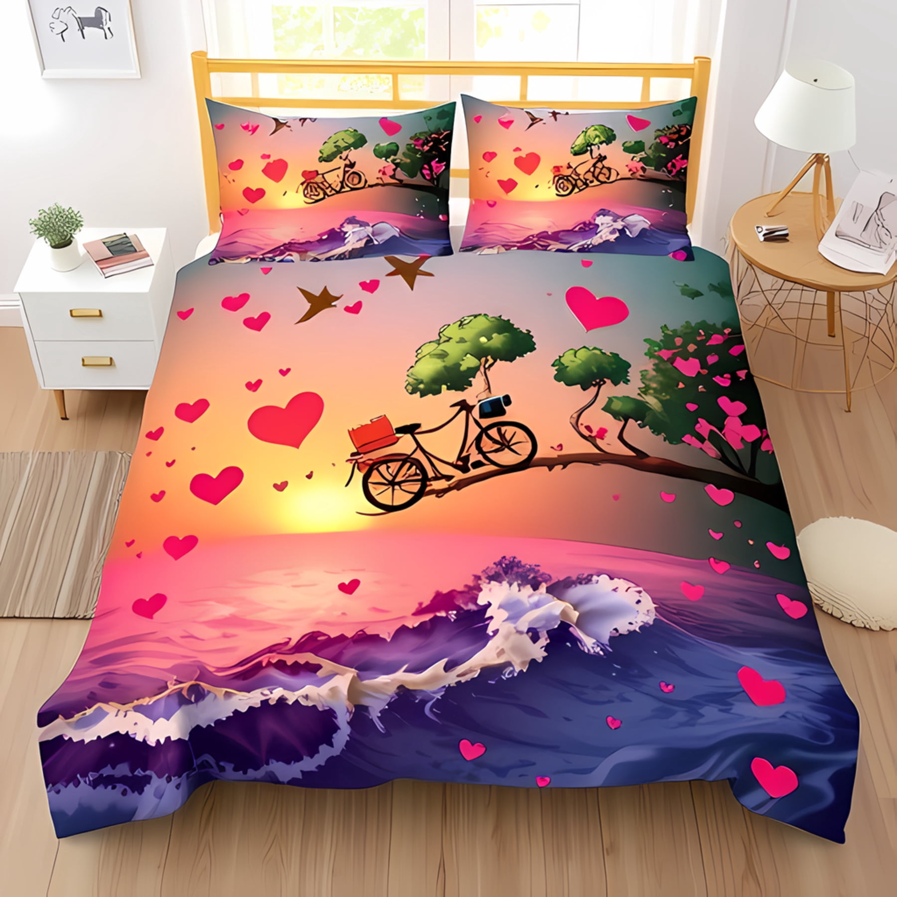 3-Piece Duvet Cover Set with Whimsical Sunset and Ocean Waves Design ...