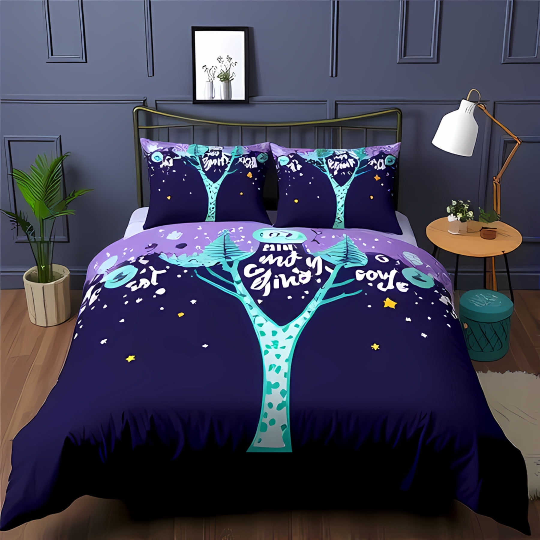 3-Piece Duvet Cover Set with Whimsical Tree Design & Inspirational ...