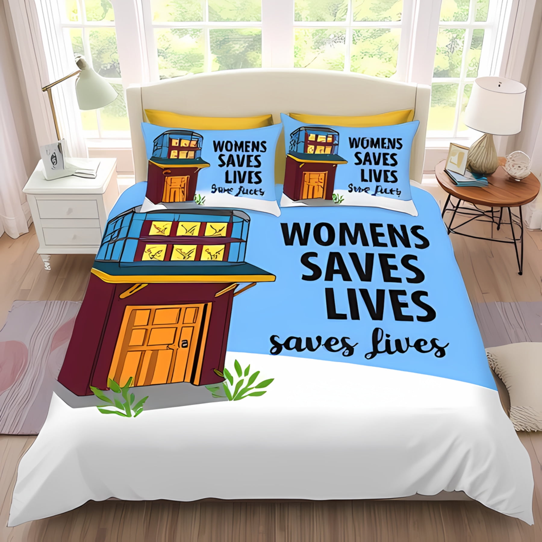 3-Piece Duvet Cover Set with " Women's Saves Lives " Design Vibrant ...