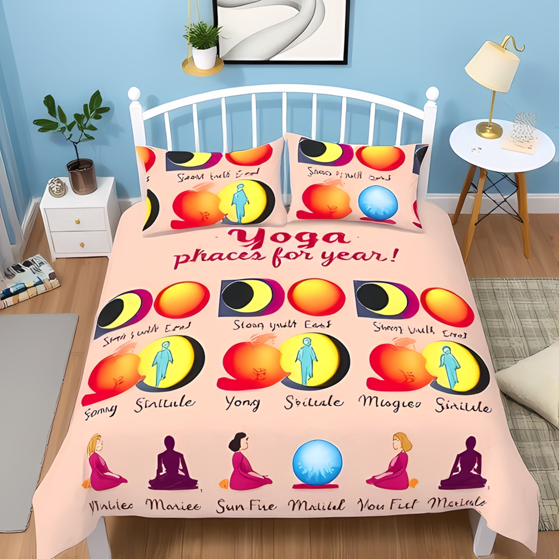 3-Piece Duvet Cover Set with Yoga & Phrases Soft Pastel Colors for ...