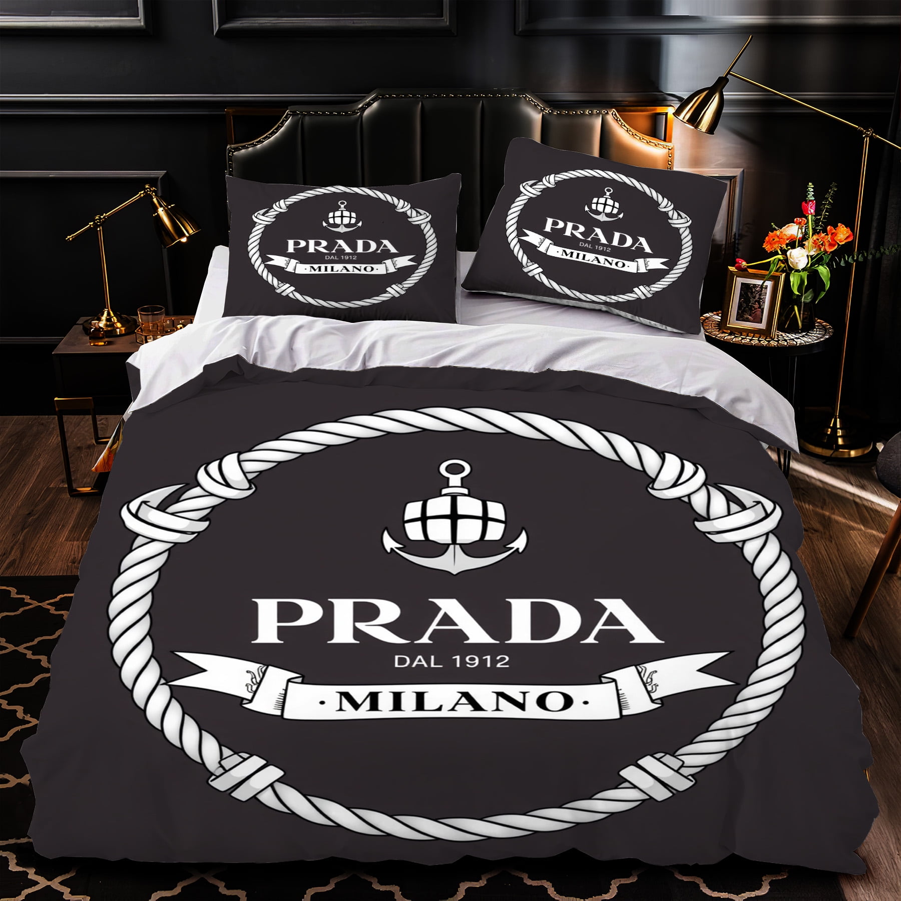 3-Piece Duvet Cover Set with and Rope Design Style Bedding Dark Wall ...