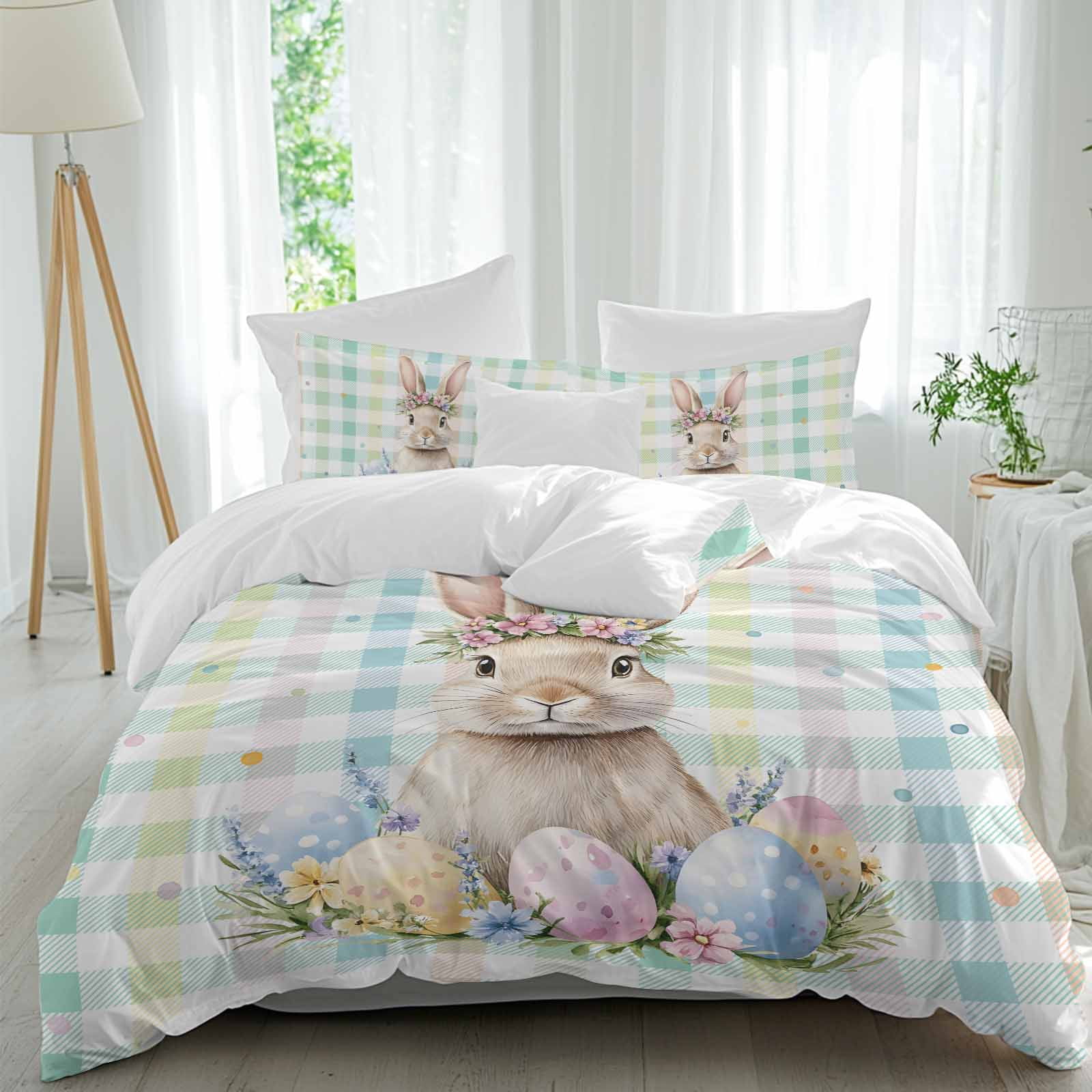 3 Piece Easter Egg Rabbit Duvet Cover Set Full Size,Microfiber ...