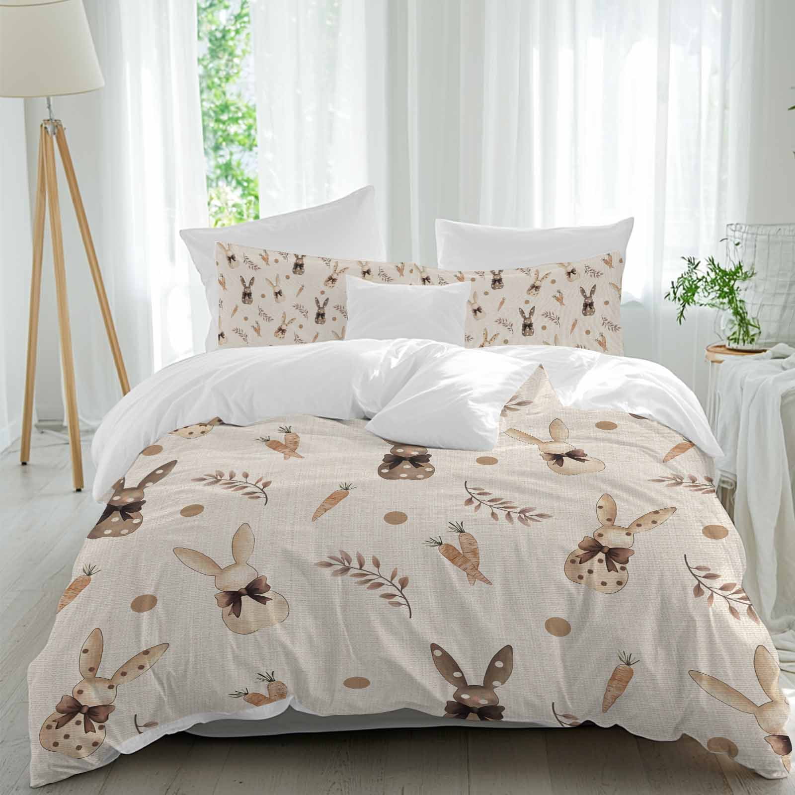 3 Piece Easter Rabbit Duvet Cover Set Full Size, Microfiber Comforter ...