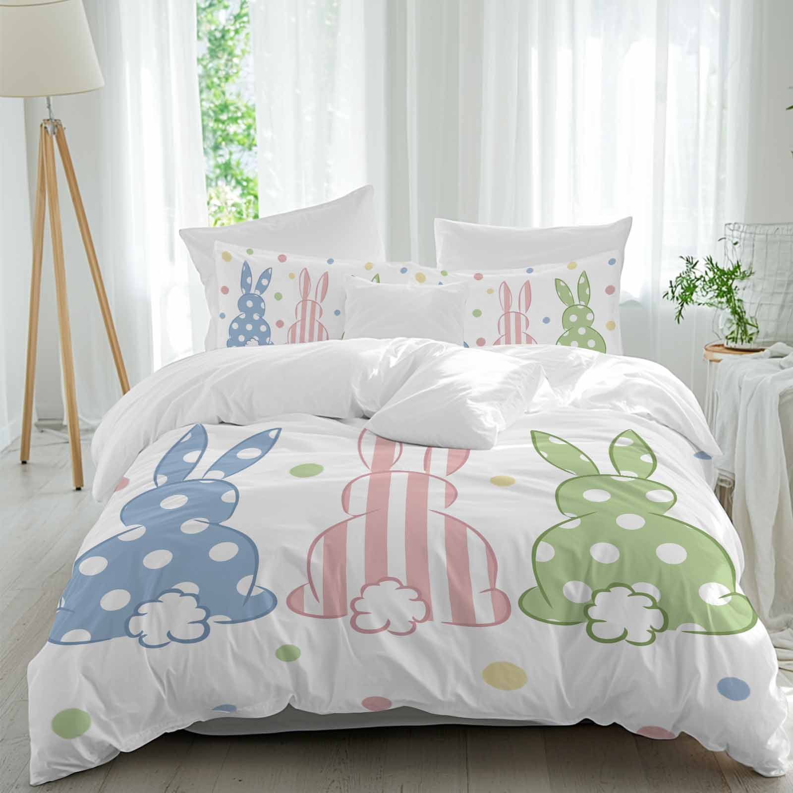3 Piece Easter Rabbit Duvet Cover Set Queen Size,Microfiber Comforter ...