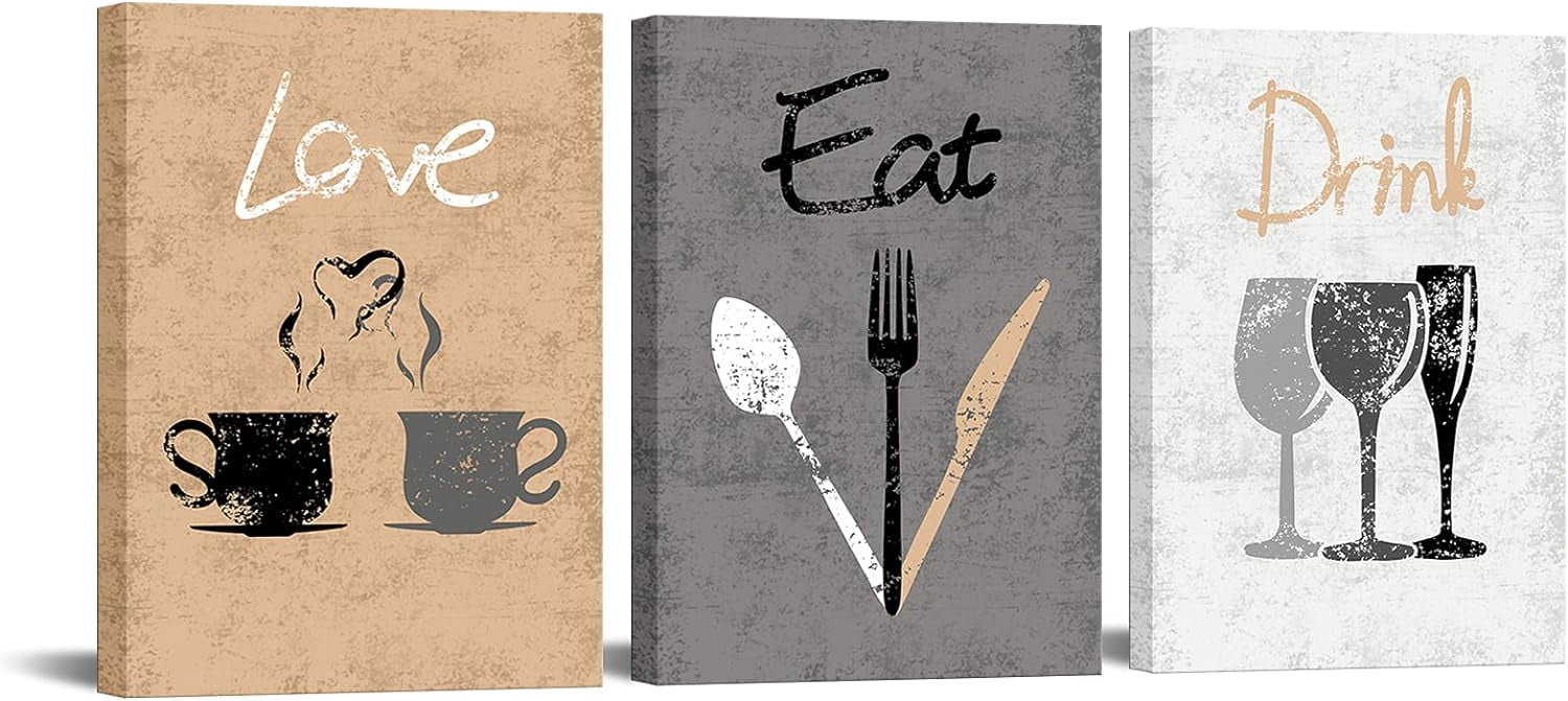 3 Piece Eat Drink Love Canvas Wall Art Vintage Kitchen Painting ...
