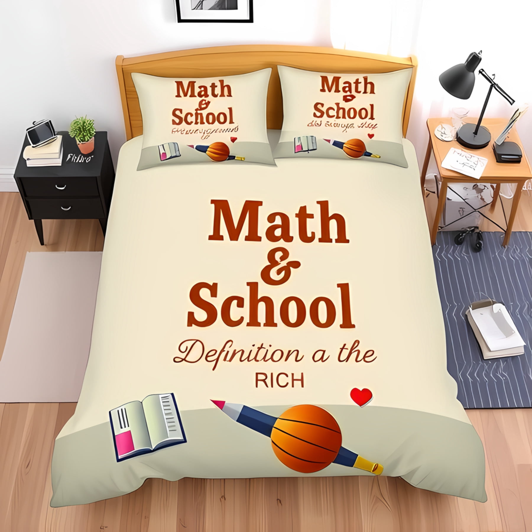 3-Piece Educational Duvet Cover Set - Fun Math & School Design for ...