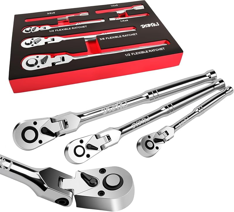 3-Piece Elbow Ratchet Set in Different Sizes, 1/2, 3/8, 1/4 Inch Drive ...