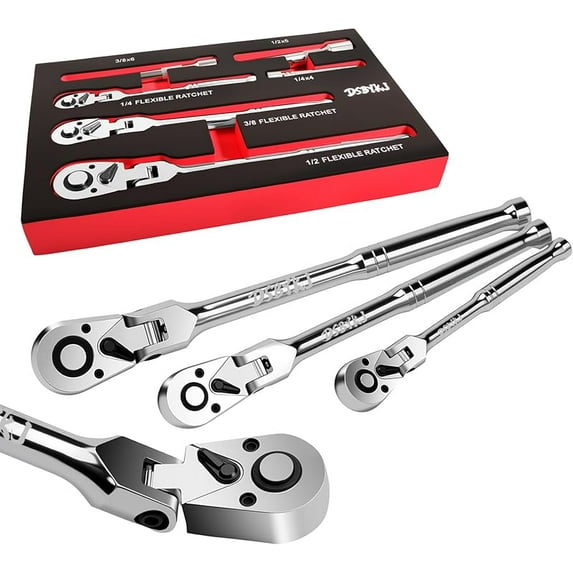 3-Piece Elbow Ratchet Set in Different Sizes, 1/2, 3/8, 1/4 Inch Drive ...
