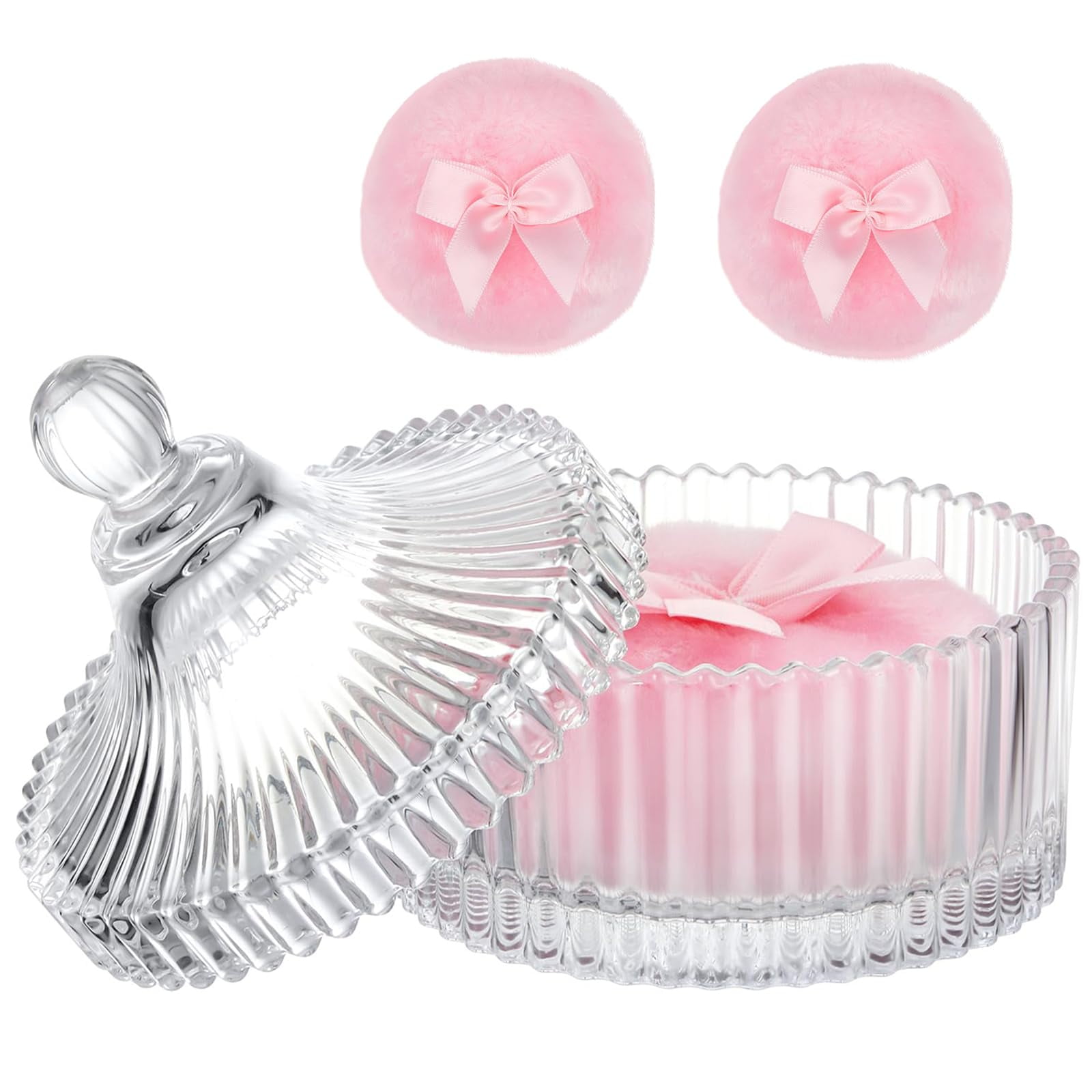 3-Piece Elegant Dusting Powder SSF20 Container with Puff Glass Body ...