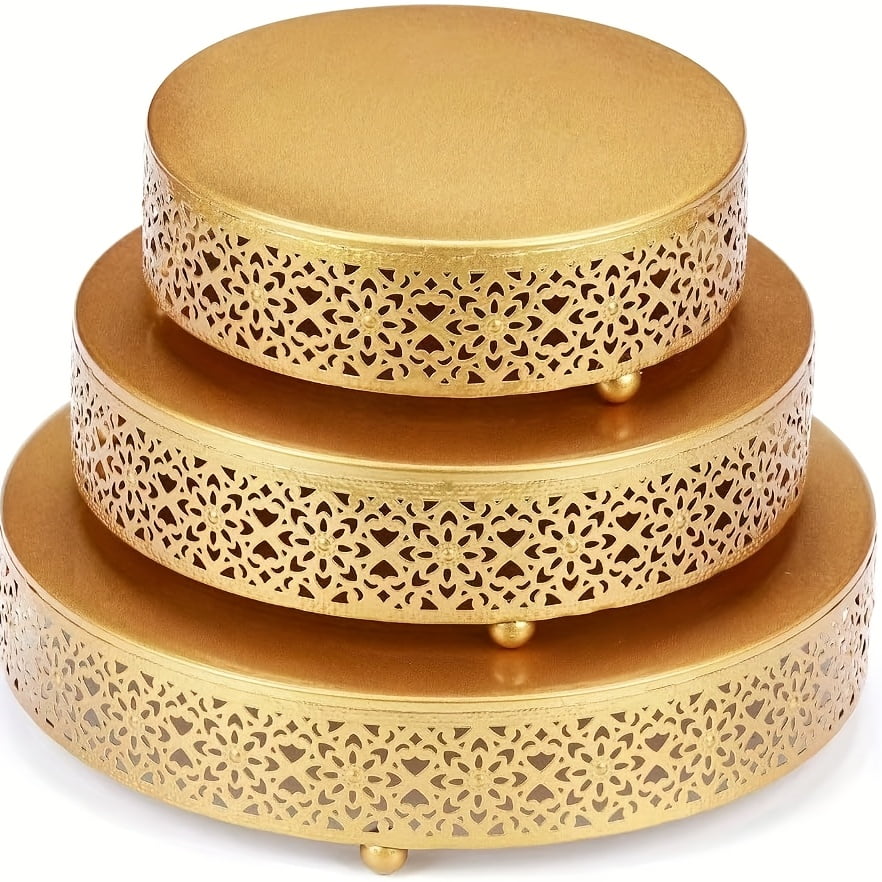 3-Piece Elegant Golden Cake Stands, Stackable Metal Dessert Displays ...