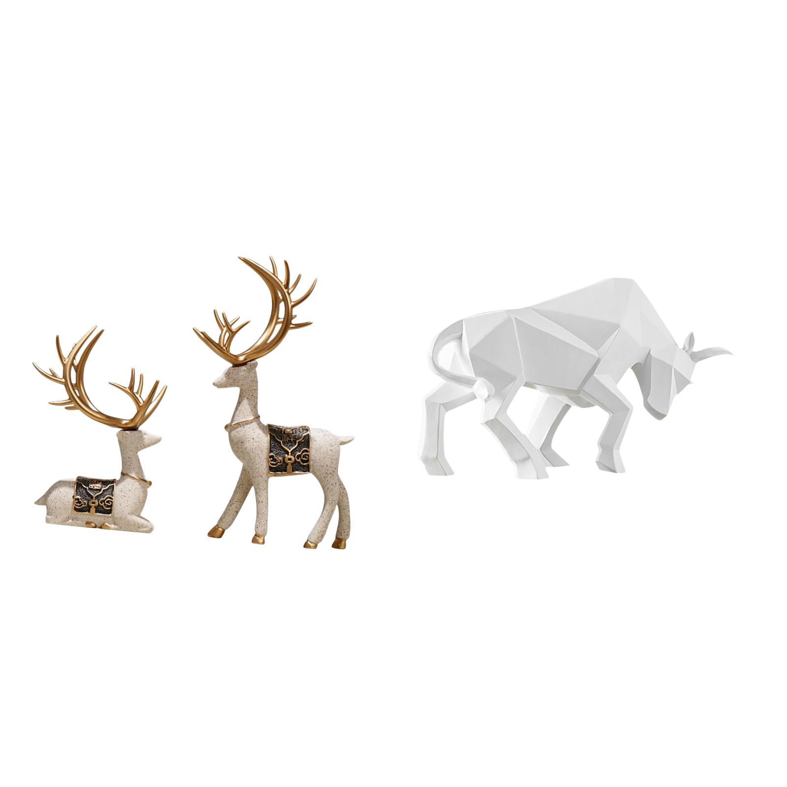 3 Piece Elk Deer Statue Bull Figurine Resin Retro Artistic Decor for ...