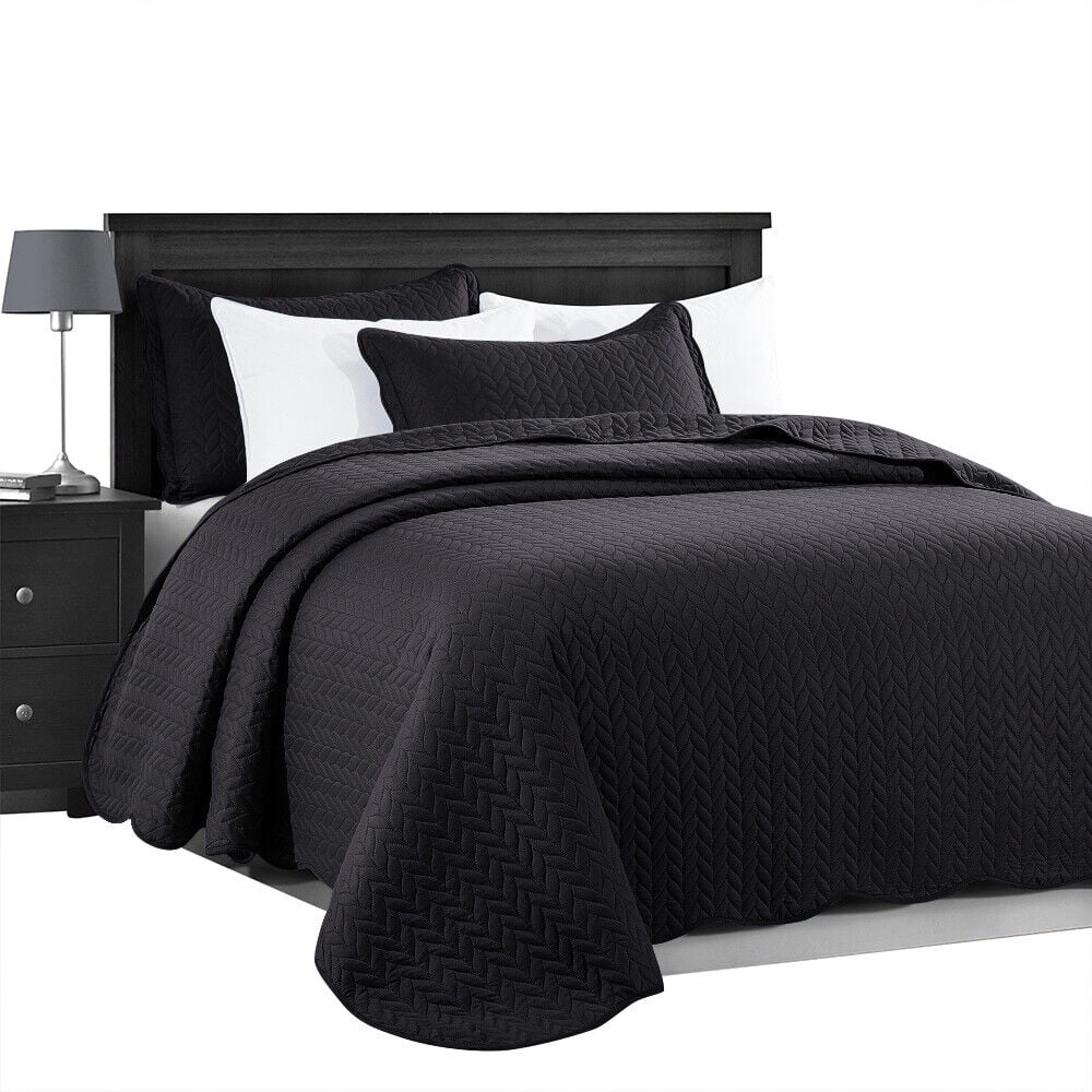 3 Piece Embossed Quilted Bedspread King Size Comforter Set Coverlet Bed ...