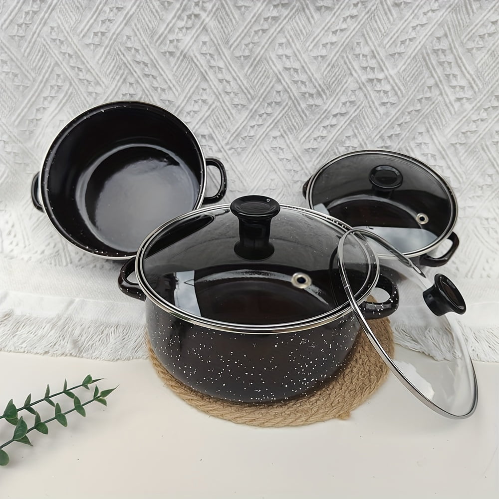 3-Piece Enamel Pot Set, Lightweight Soup & Cooking Pots for Gas ...