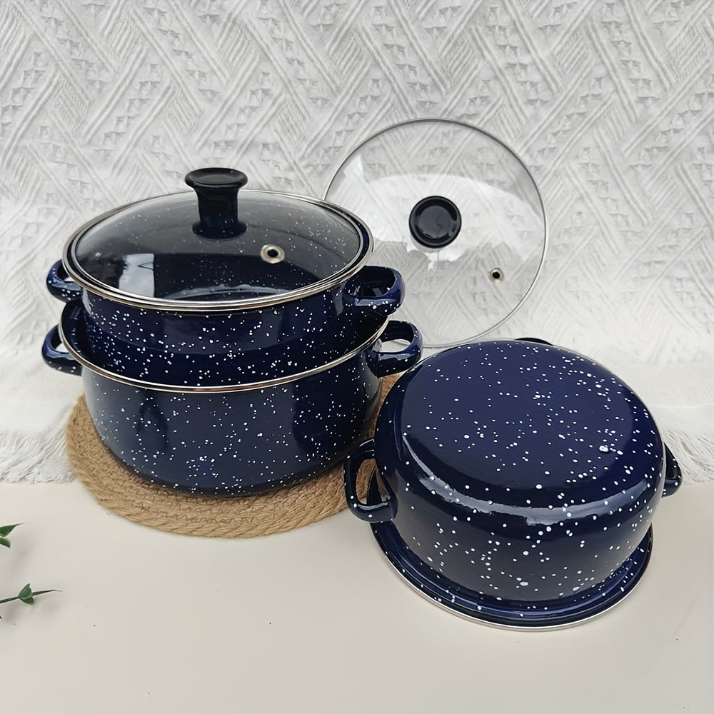 3-Piece Enamel Cookware Set - Lightweight Soup & Cooking Pots with Flat ...